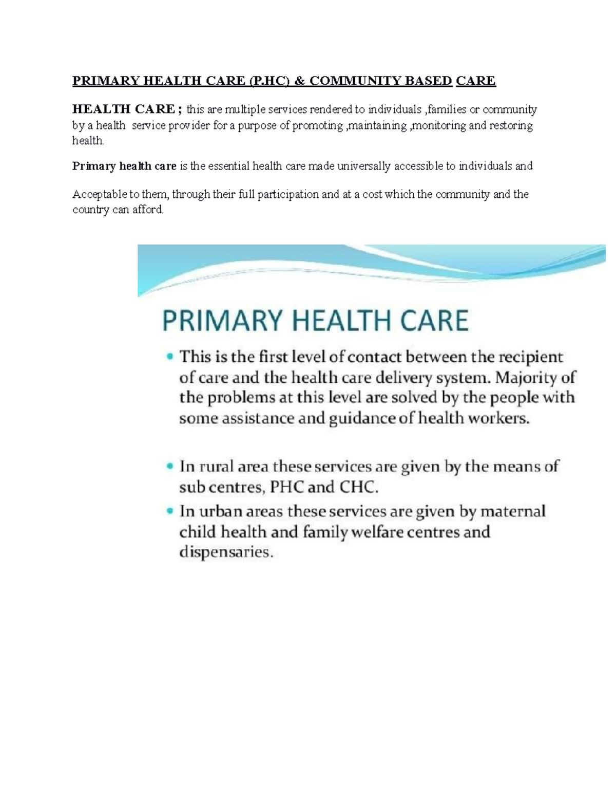 Primary Health CARE revision notes - PRIMARY HEALTH CARE (P ...