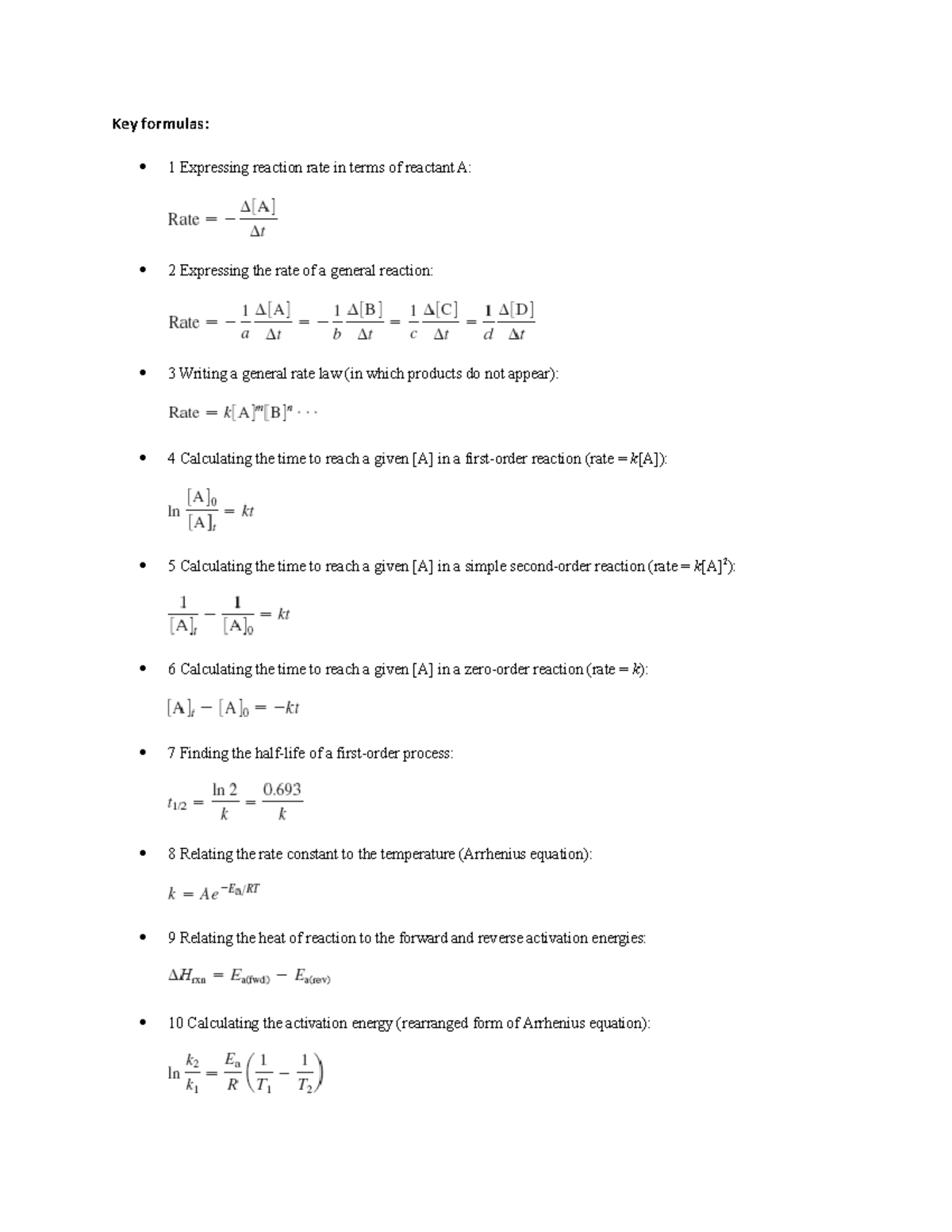 Key formulas - dilip patel - Key formulas: 1 Expressing reaction rate ...