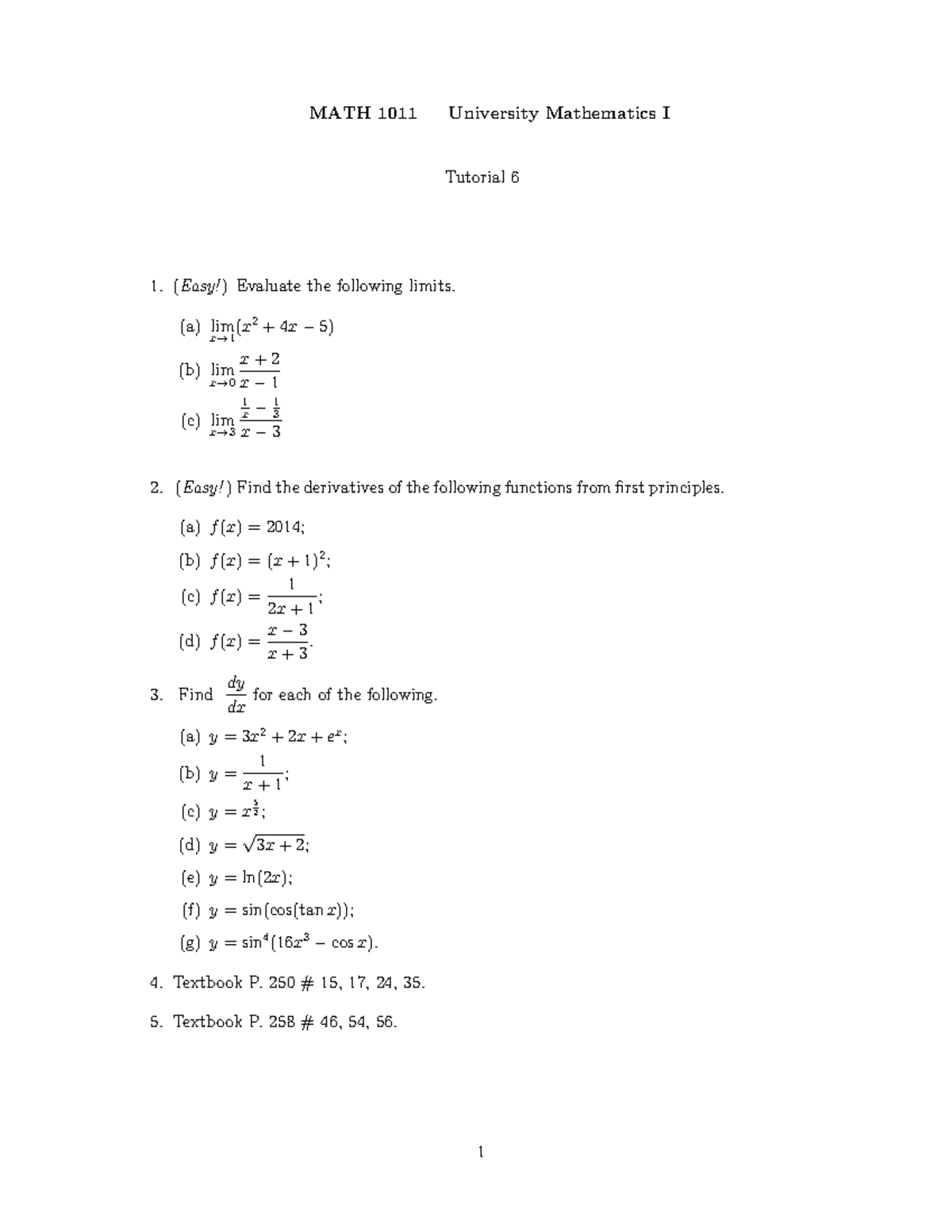 MATH1011 T6 - Notes - MATH 1011 University Mathematics I Tutorial 6 1 ...
