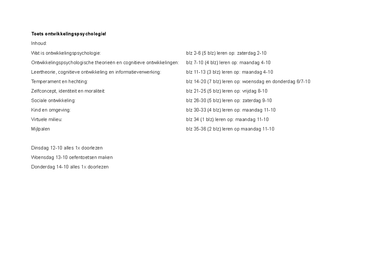 Toets ontwikkelingspsychologie volledige samenvatting - Toets ...