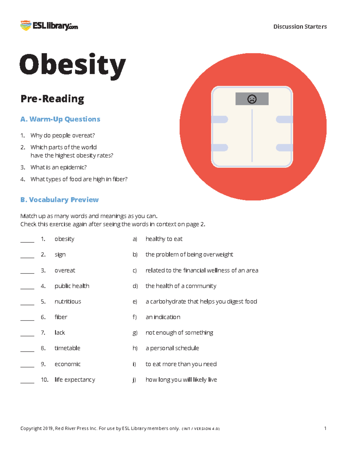 72 Obesity US - reading comprehension - task for schools, utile per ...