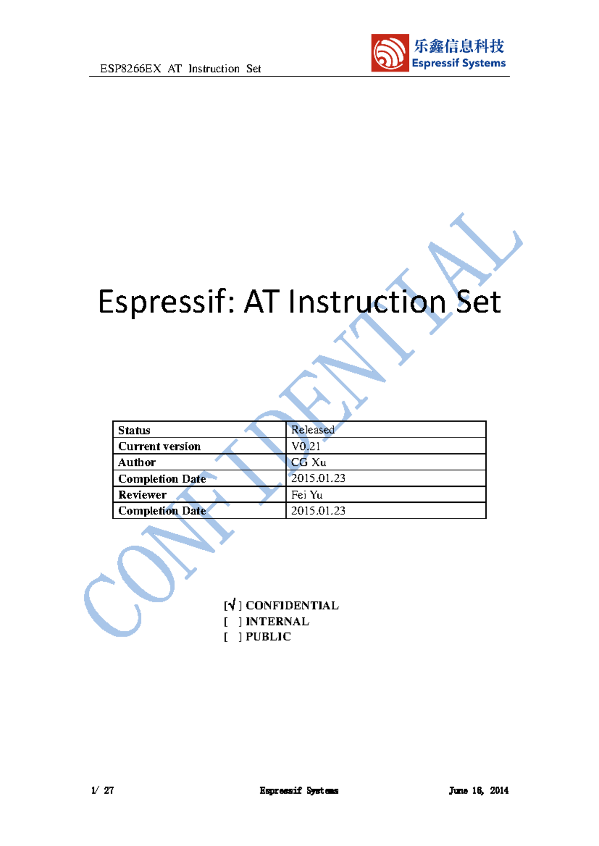 At Espressif Instruction Set V0 Espressif At Instruction Set Status