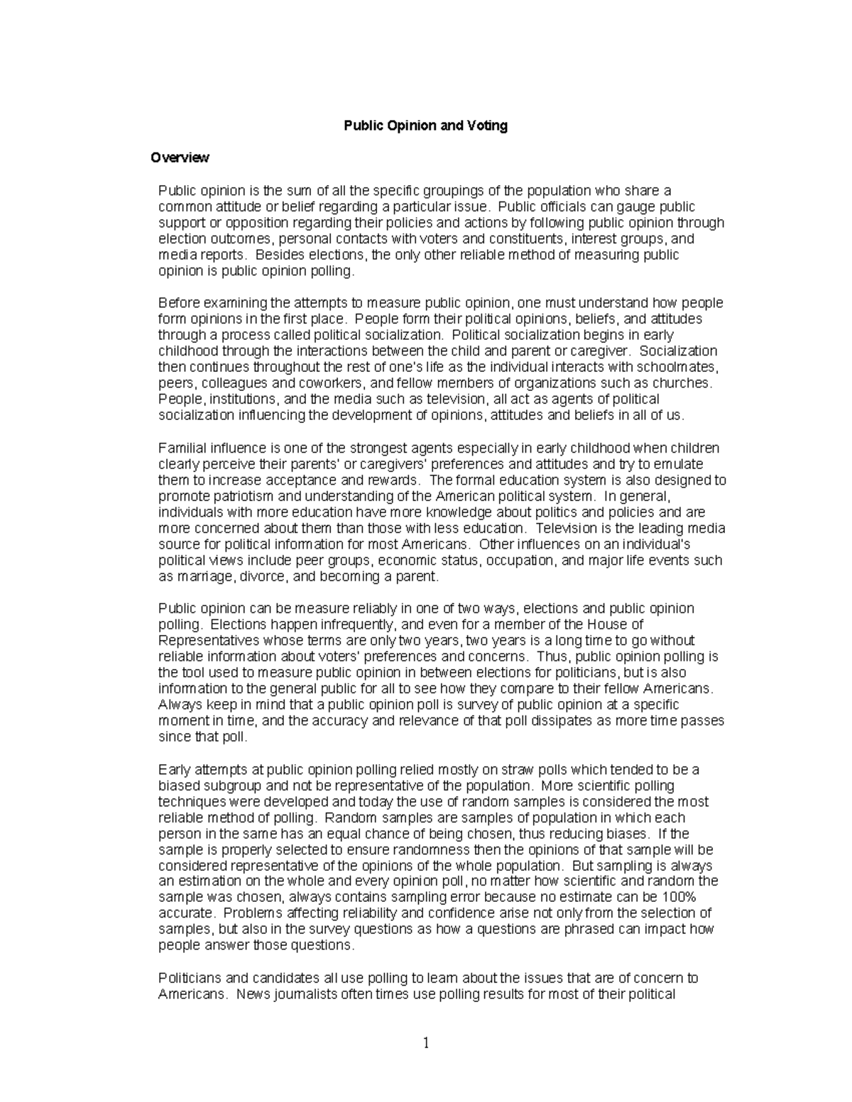 Public Opinion - Lecture Notes - Public Opinion and Voting Overview ...