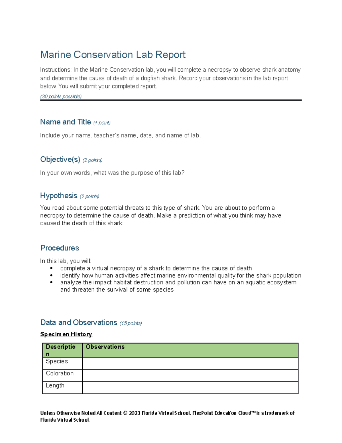Marine conservation lab report - Marine Conservation Lab Report ...