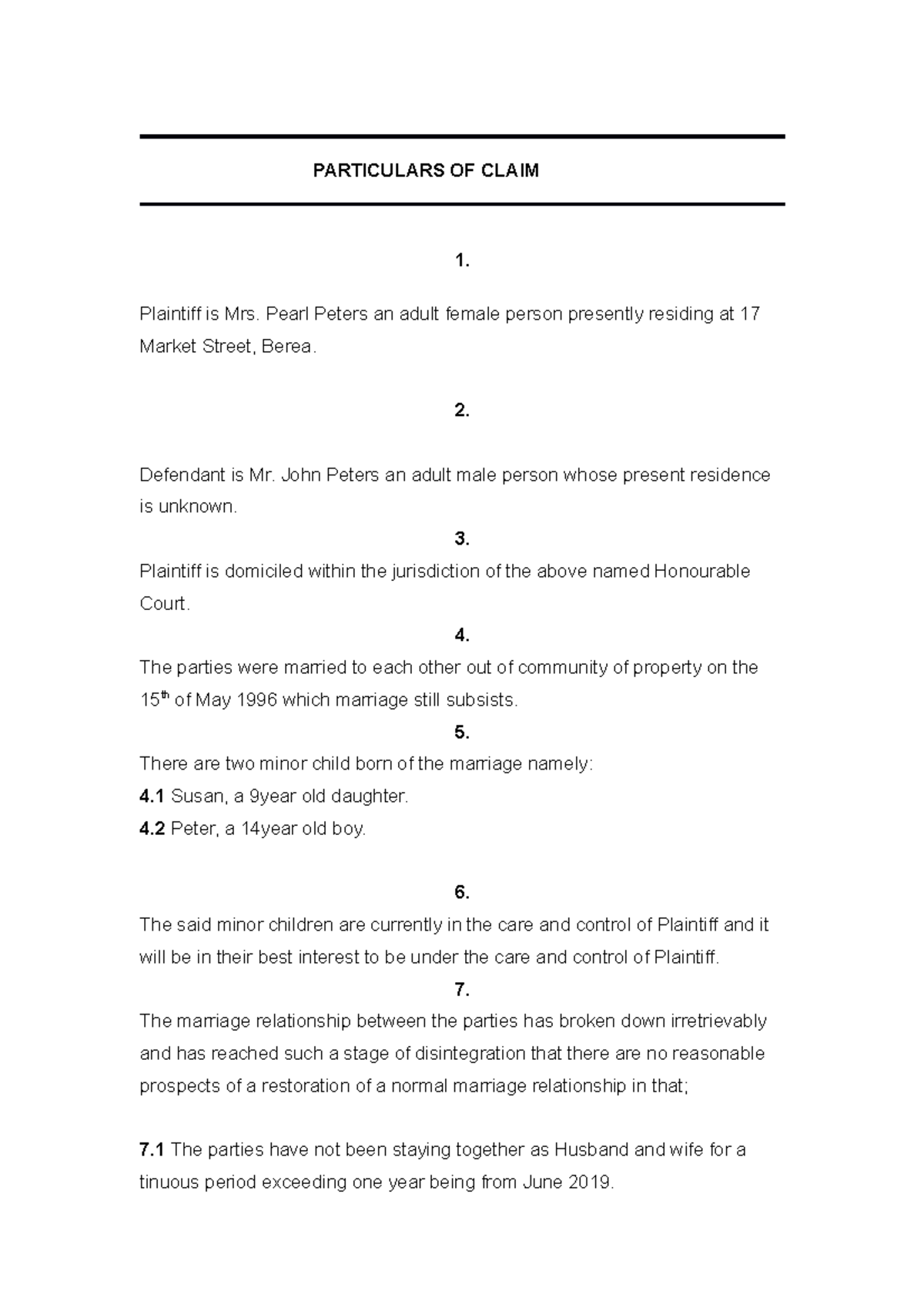 Particulars-OF- Claim-Divorce (003) (1) - PARTICULARS OF CLAIM 1 ...