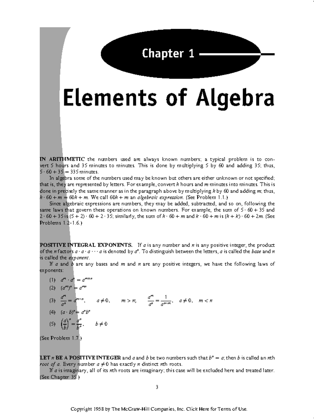 Chaper 1-solution - Chapter 1 Elements of Algebra IN ARITHMETIC the ...