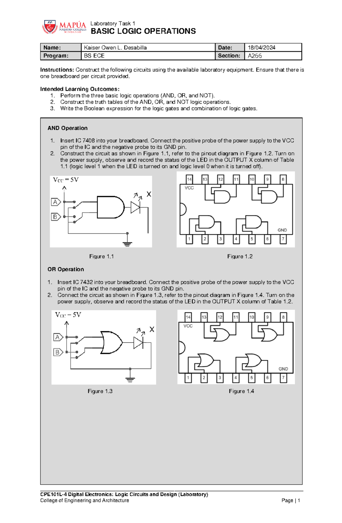 Laboratory Task 1 - yes - BASIC LOGIC OPERATIONS - Studocu