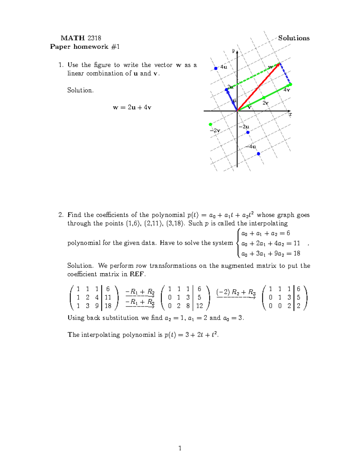 Math2318 paper homework 1 solutions - MATH 2318 Solutions Paper ...