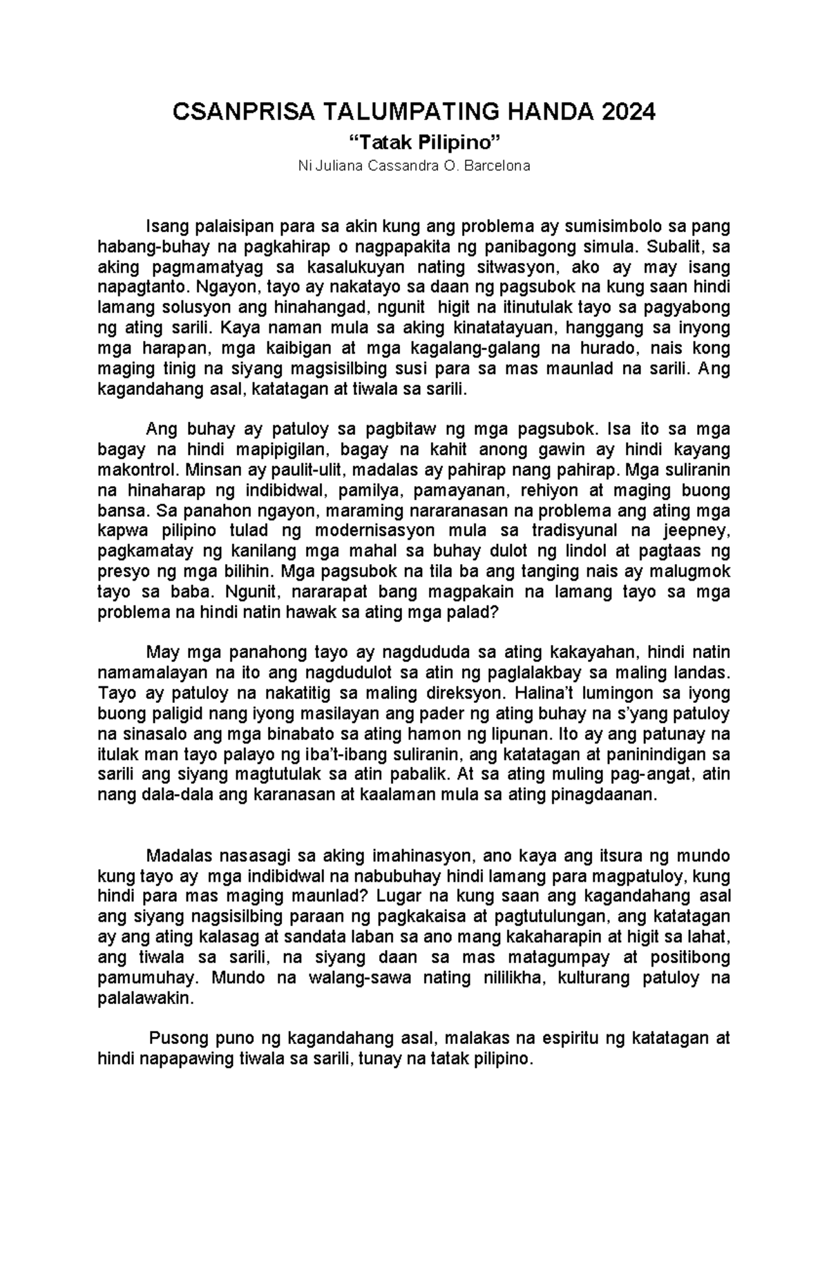 Csanprisa T. Handa SHS - CSANPRISA TALUMPATING HANDA 2024 “Tatak ...