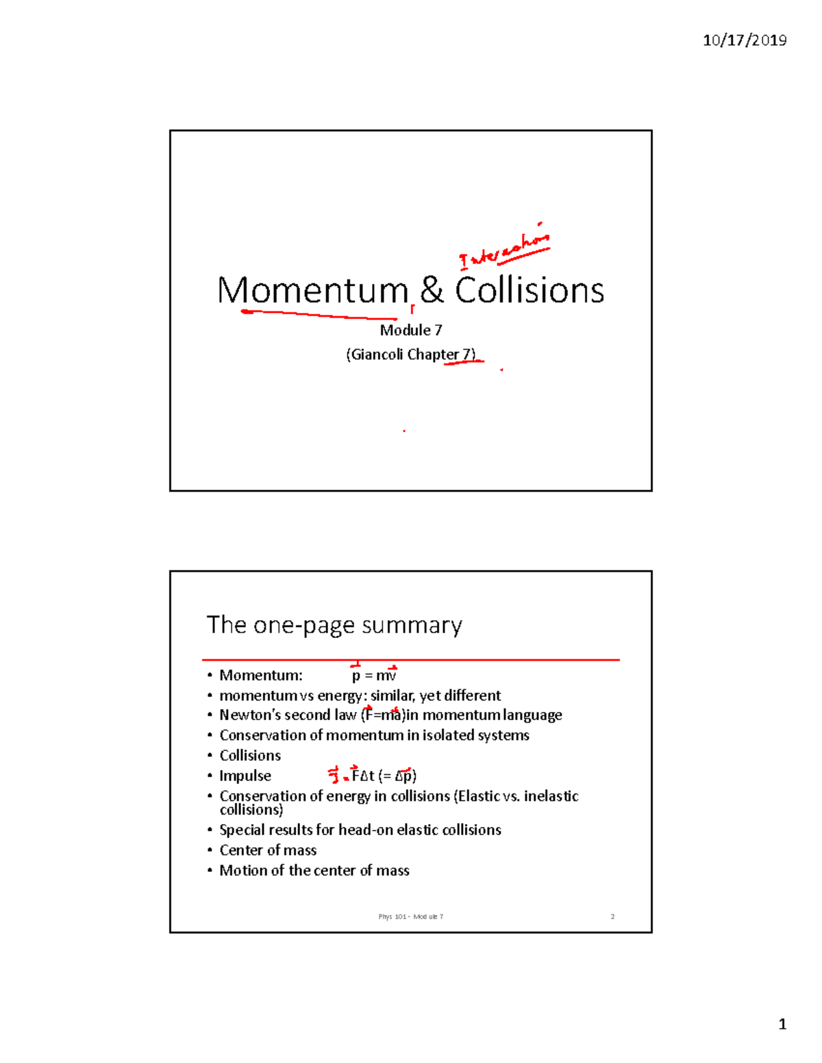 Module 7 - Momentum-and-Collisions post lecture - Momentum & Collisions ...