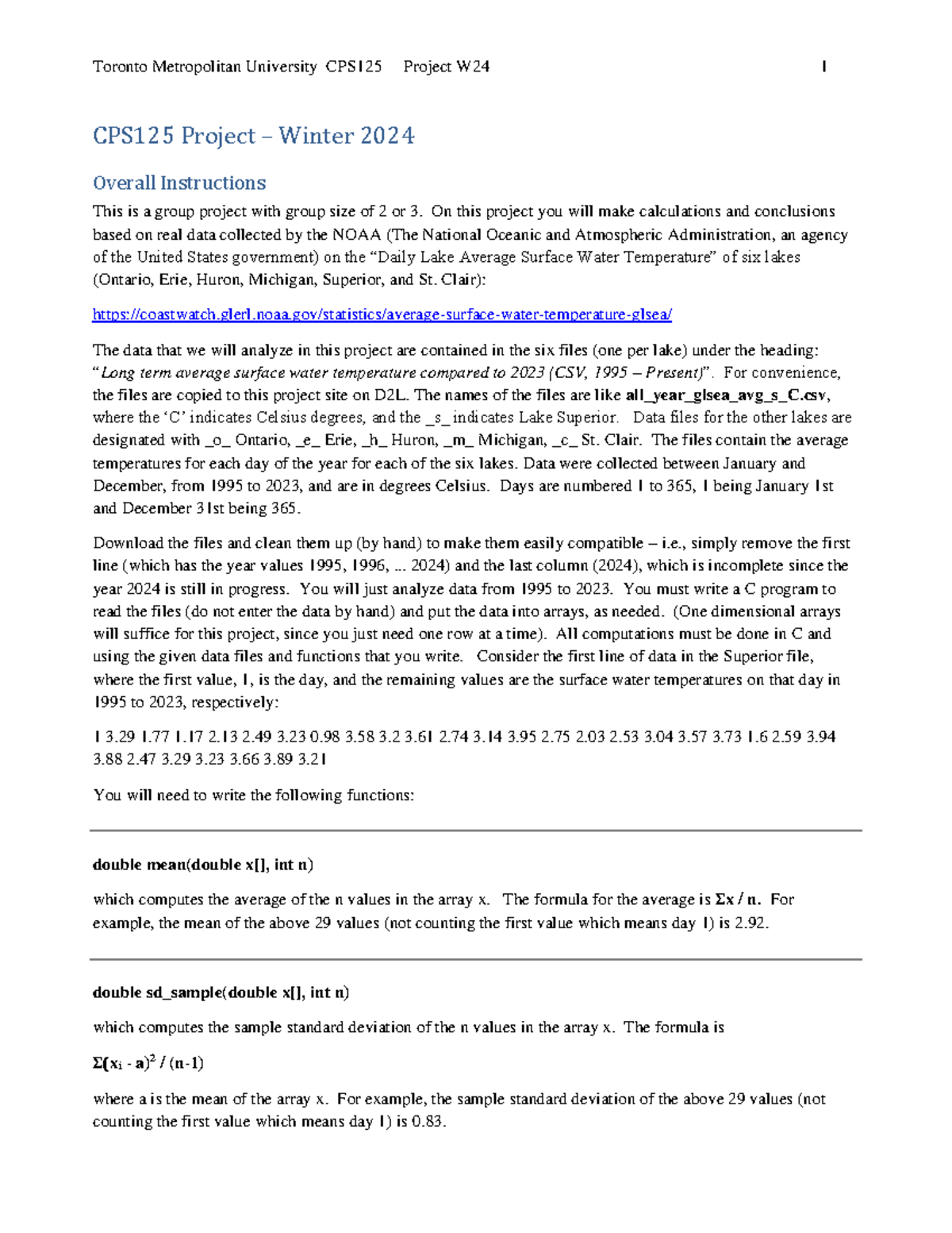 Cps125 project - Toronto Metropolitan University CPS125 Project W24 1 ...