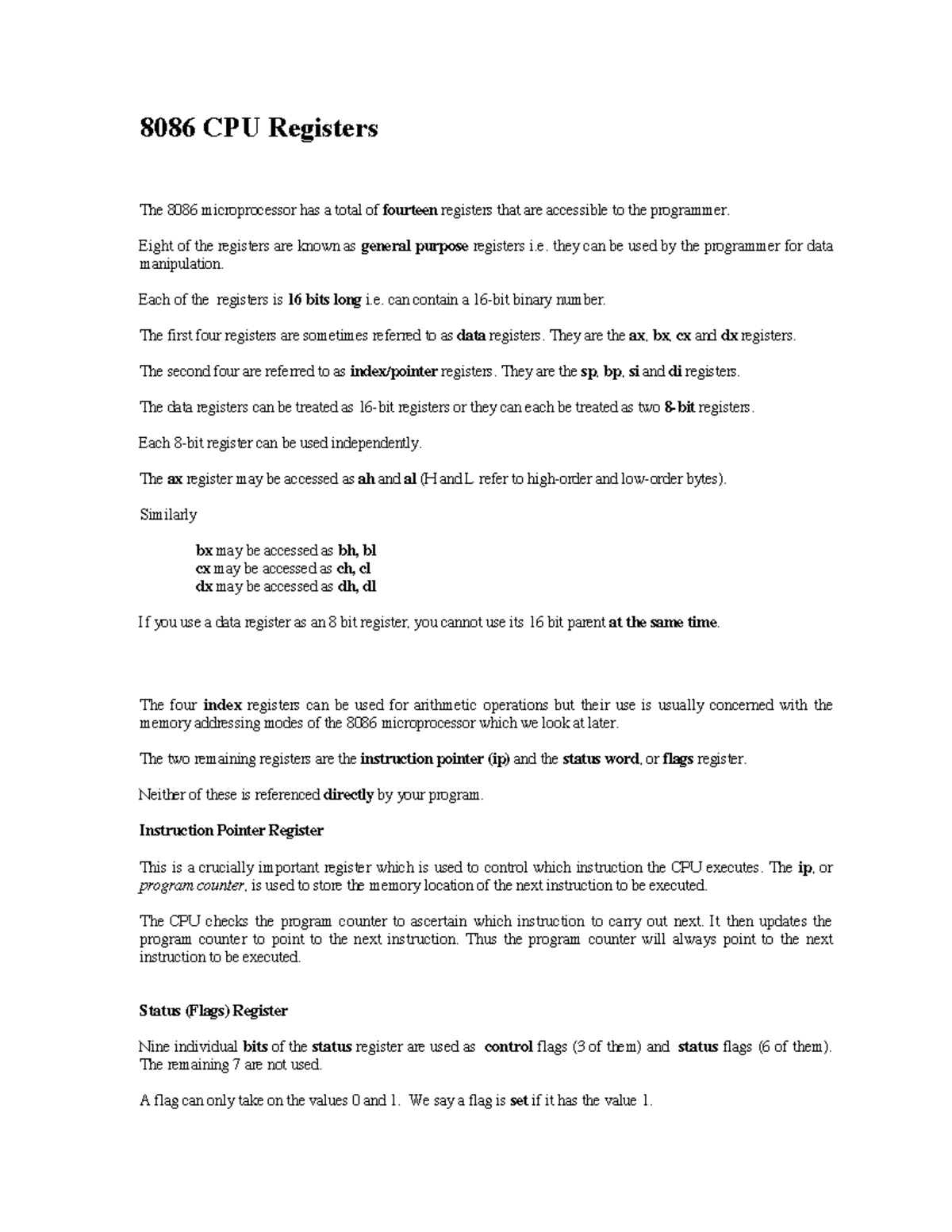 Advanced Microprocessor 8086 Internal Registers - 8086 CPU Registers ...