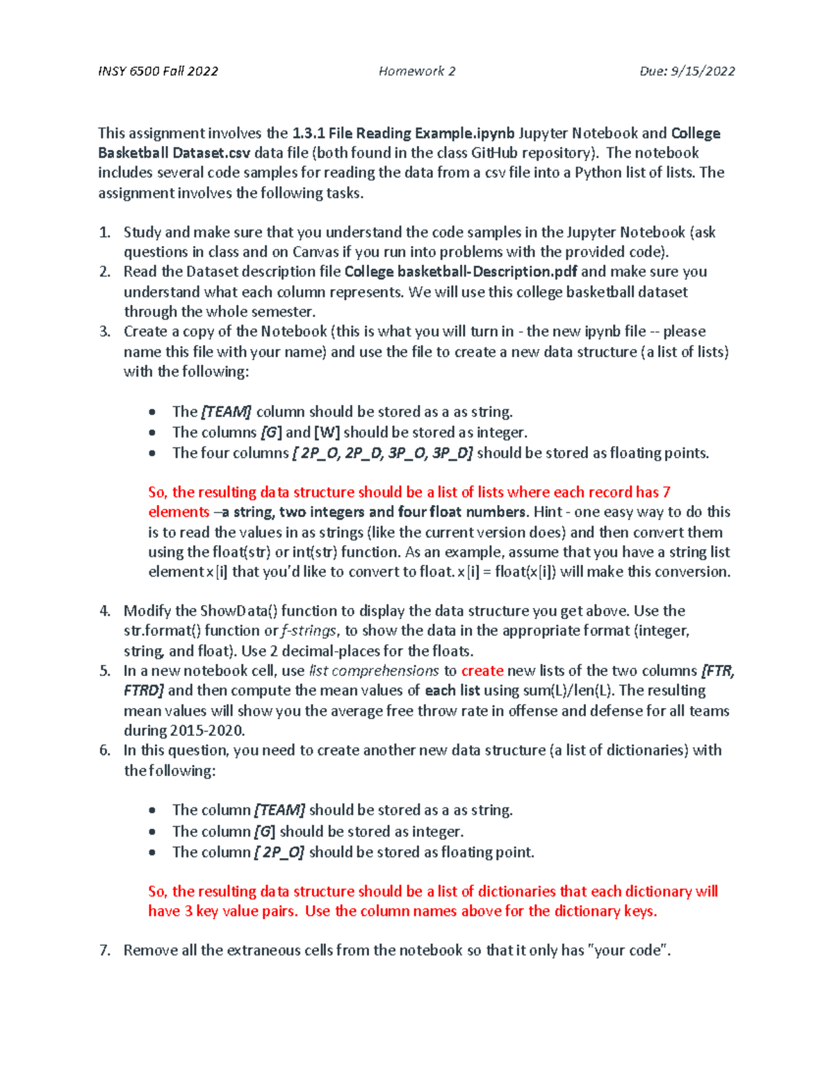 INSY 6500 Fall 2022 - Homework 2 - INSY 6500 Fall 2022 Homework 2 Due ...