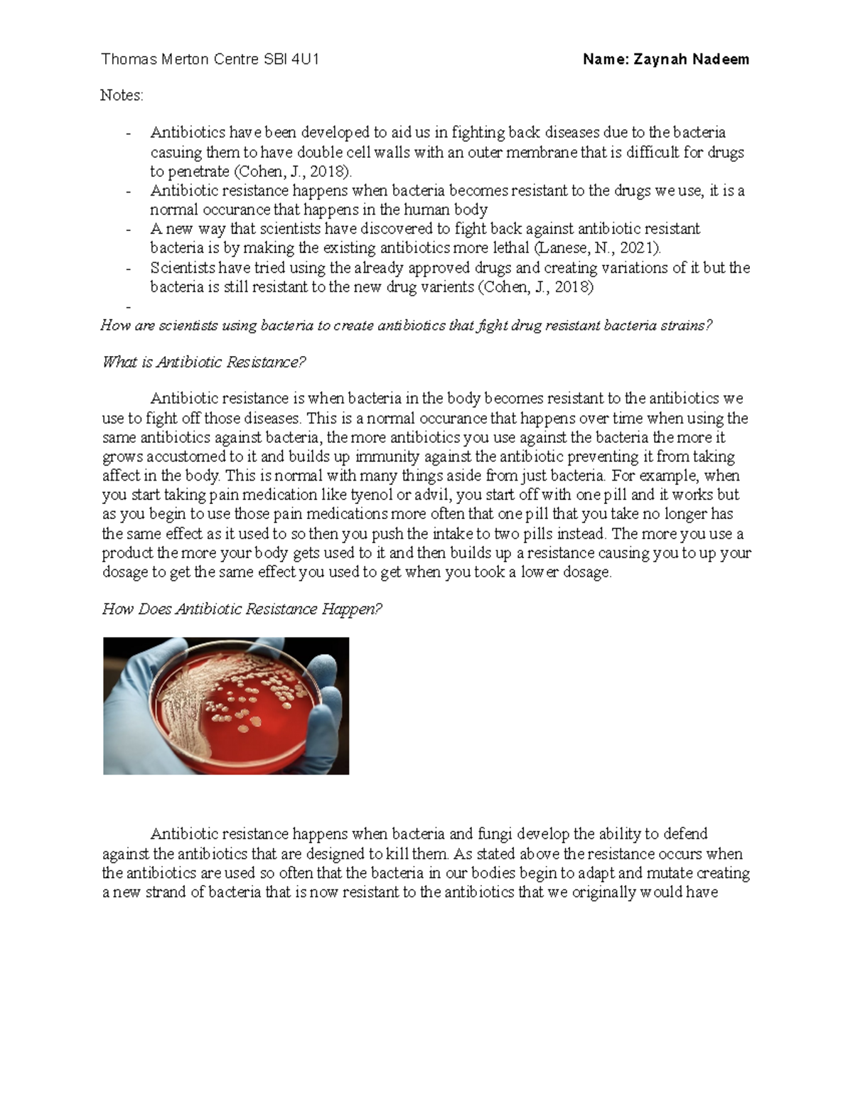 Bio Chem Assignment - biochemistry unit - Thomas Merton Centre SBI 4U1 ...