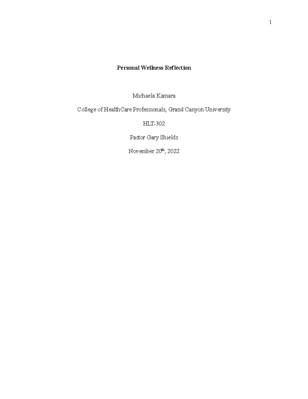 Personal Wellness Reflection - Personal Wellness Reflection Michaela ...