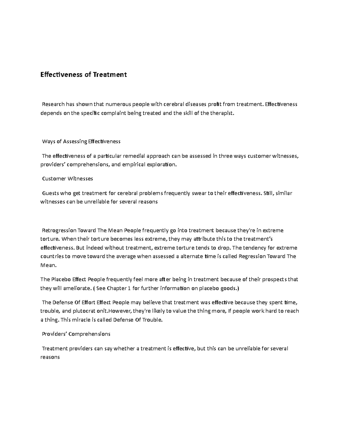 Effectiveness of Treatment - Effectiveness of Treatment Research has ...