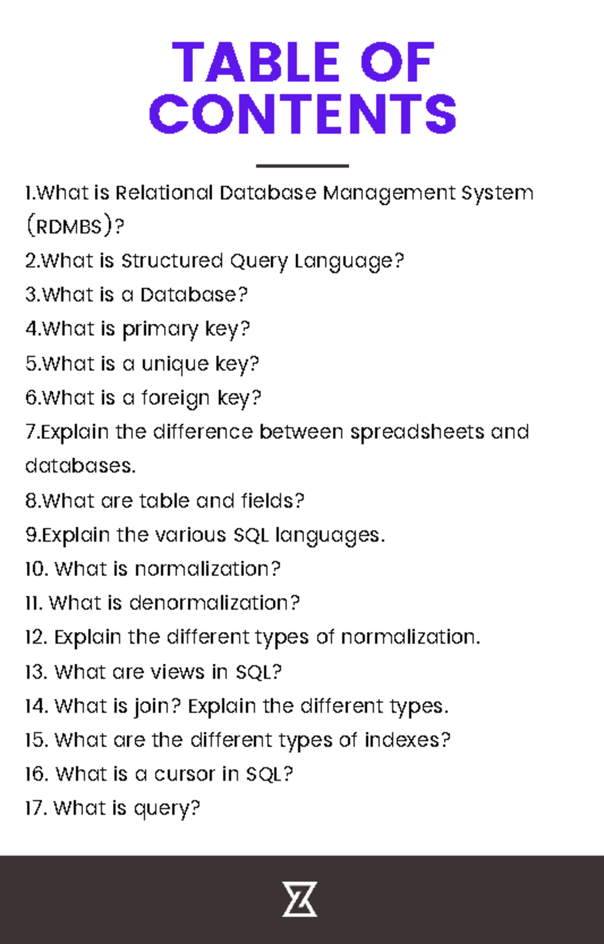 DB Interview Questions - TABLE OF CONTENTS 1 is Relational Database ...