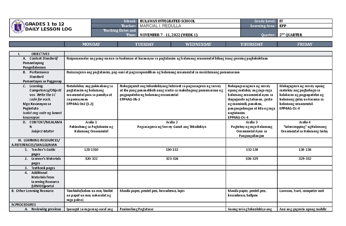 DLL EPP 4 Q2 W1 - learn and read this module - GRADES 1 to 12 DAILY ...