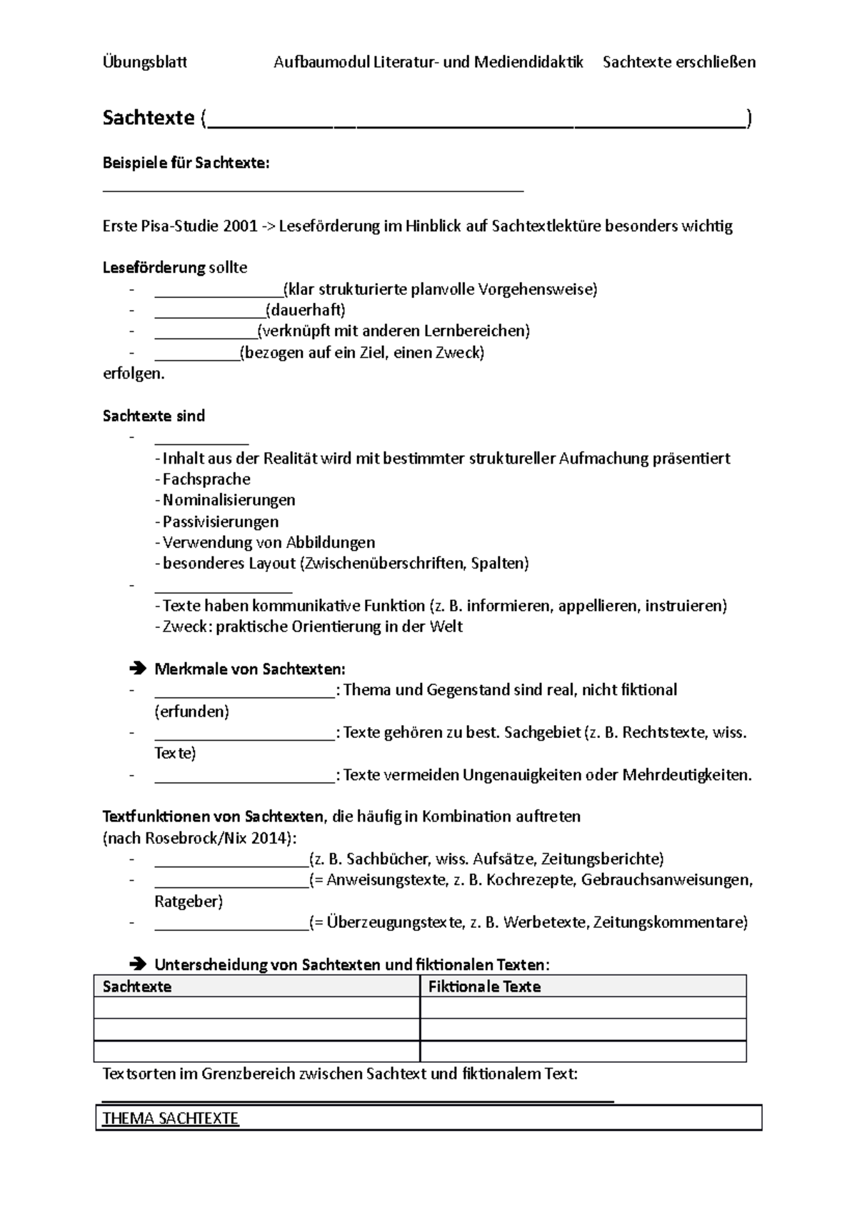 4 Sachtexte Übungsblatt - Sachtexte ...