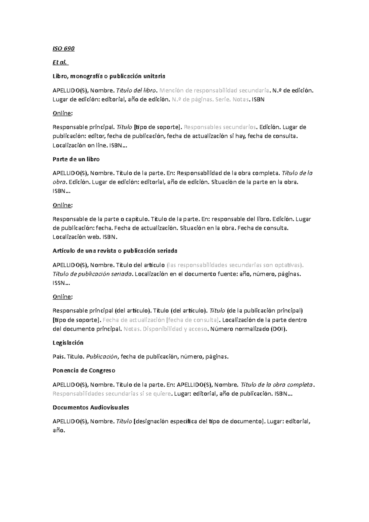 ISO 690 necesario para el primer parcial y el final - ISO 690 Et al ...