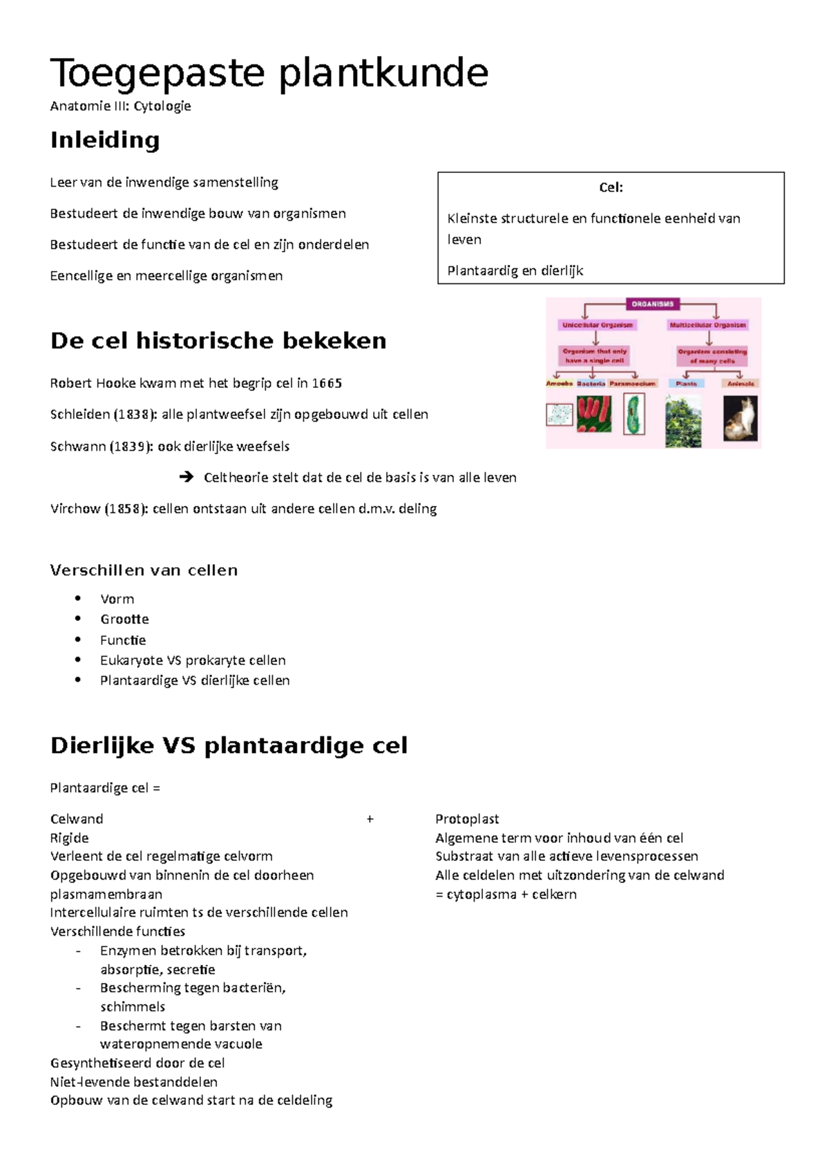 Toegepaste plantkunde - Toegepaste plantkunde Anatomie III: Cytologie ...