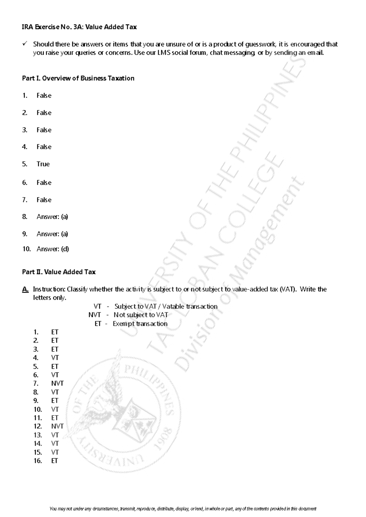 IRA Exercise No. 3A ( Answer KEY) - You may not under any circumstances ...