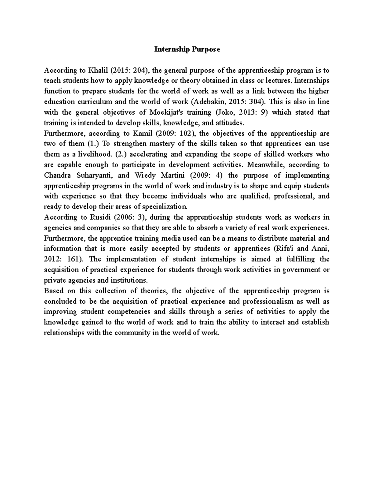 Internship Goals - Internship Purpose According to Khalil (2015: 204 ...