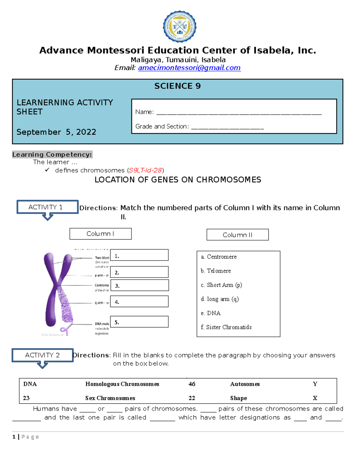LAS(WEEK 1) Science 9 - Advance Montessori Education Center of Isabela ...