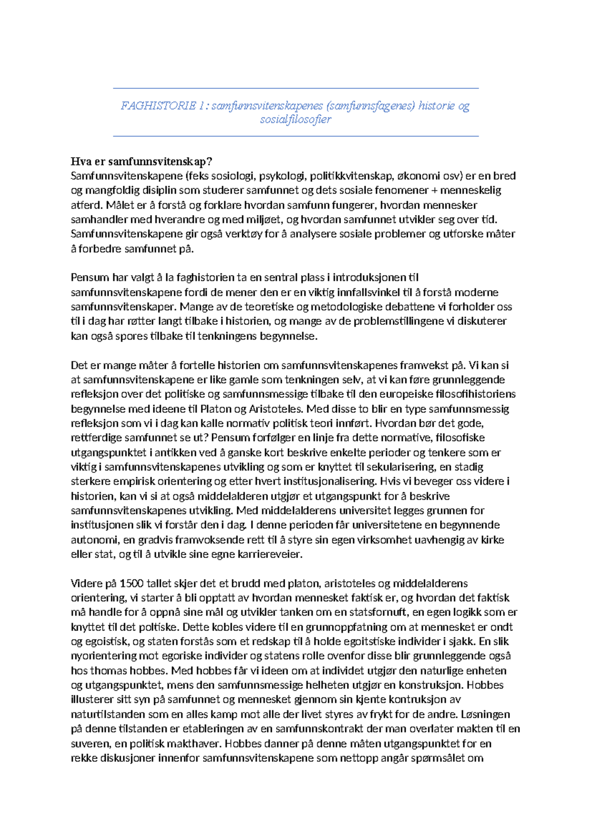 ALLE eksamensoppgaver exfac - FAGHISTORIE 1: samfunnsvitenskapenes ...