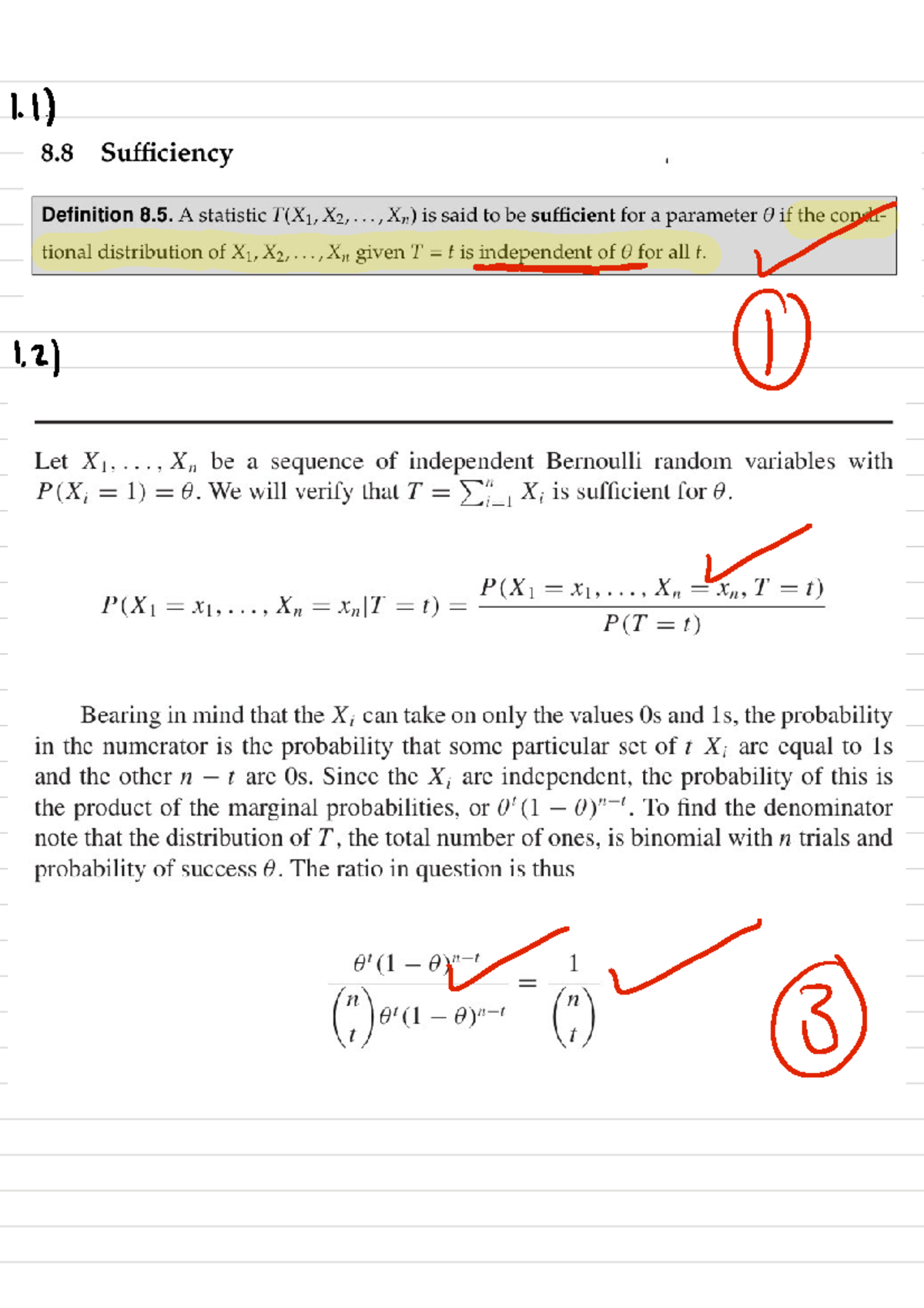Class Test 3 Memo - 1) 8 Sufficiency Definition 8. A statistic T(X1, X2 ...