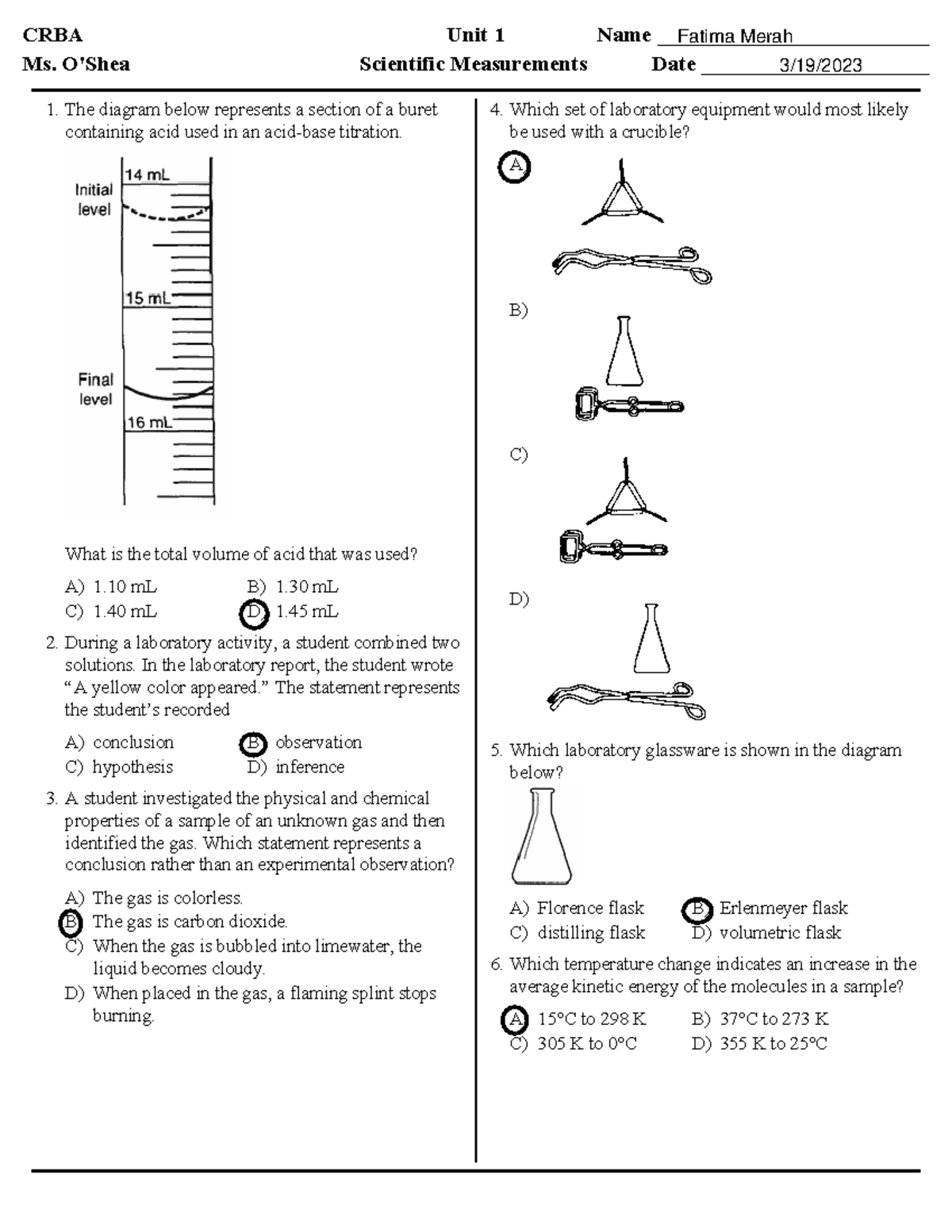 Scientific Measurements Review (1) - CRBA Unit 1 Name ...