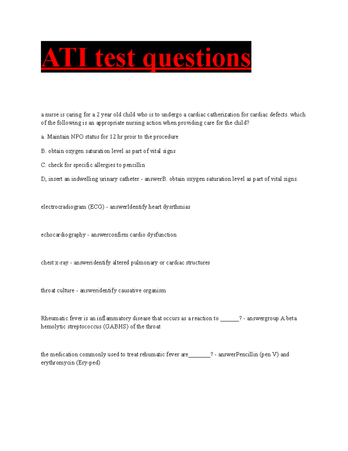 ATI test questions - ATI Final Exam - ATI test questions a nurse is ...