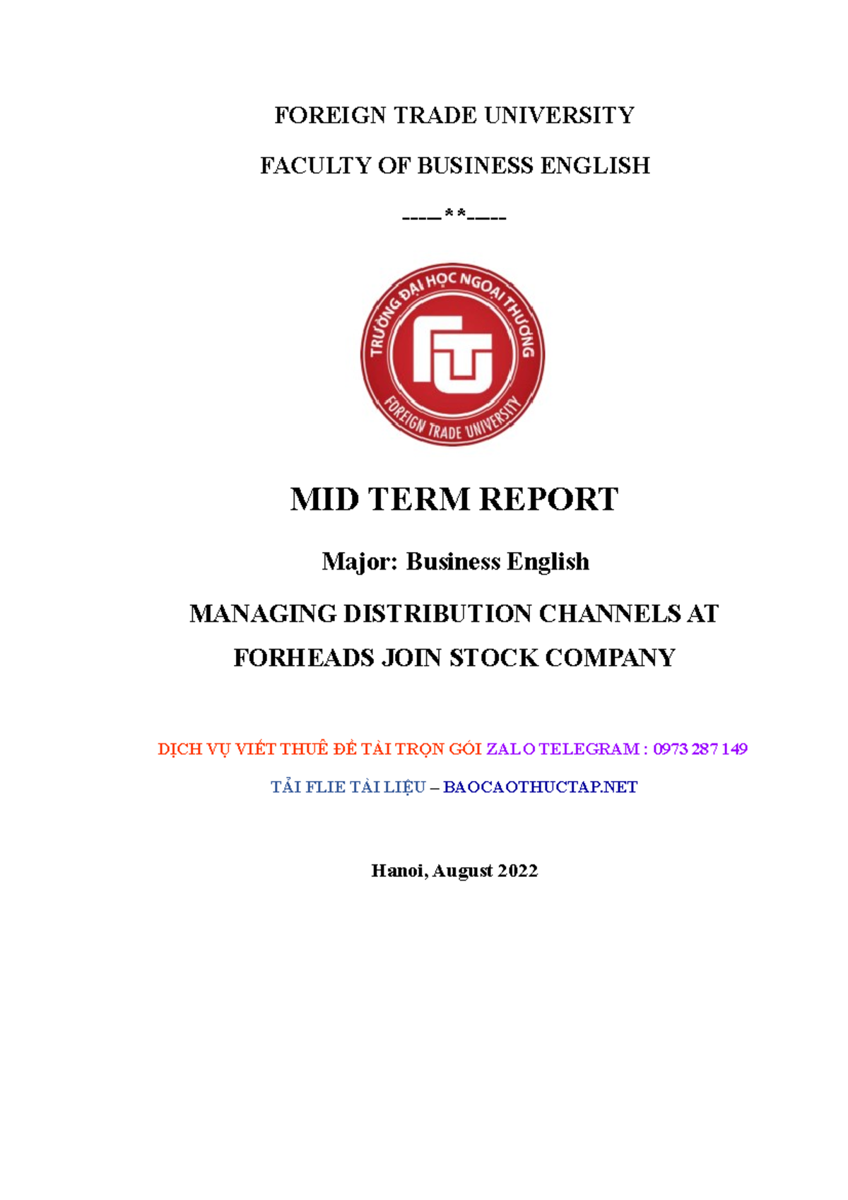 Báo Cáo Thực Tập Major Business English Foreign Trade University ...