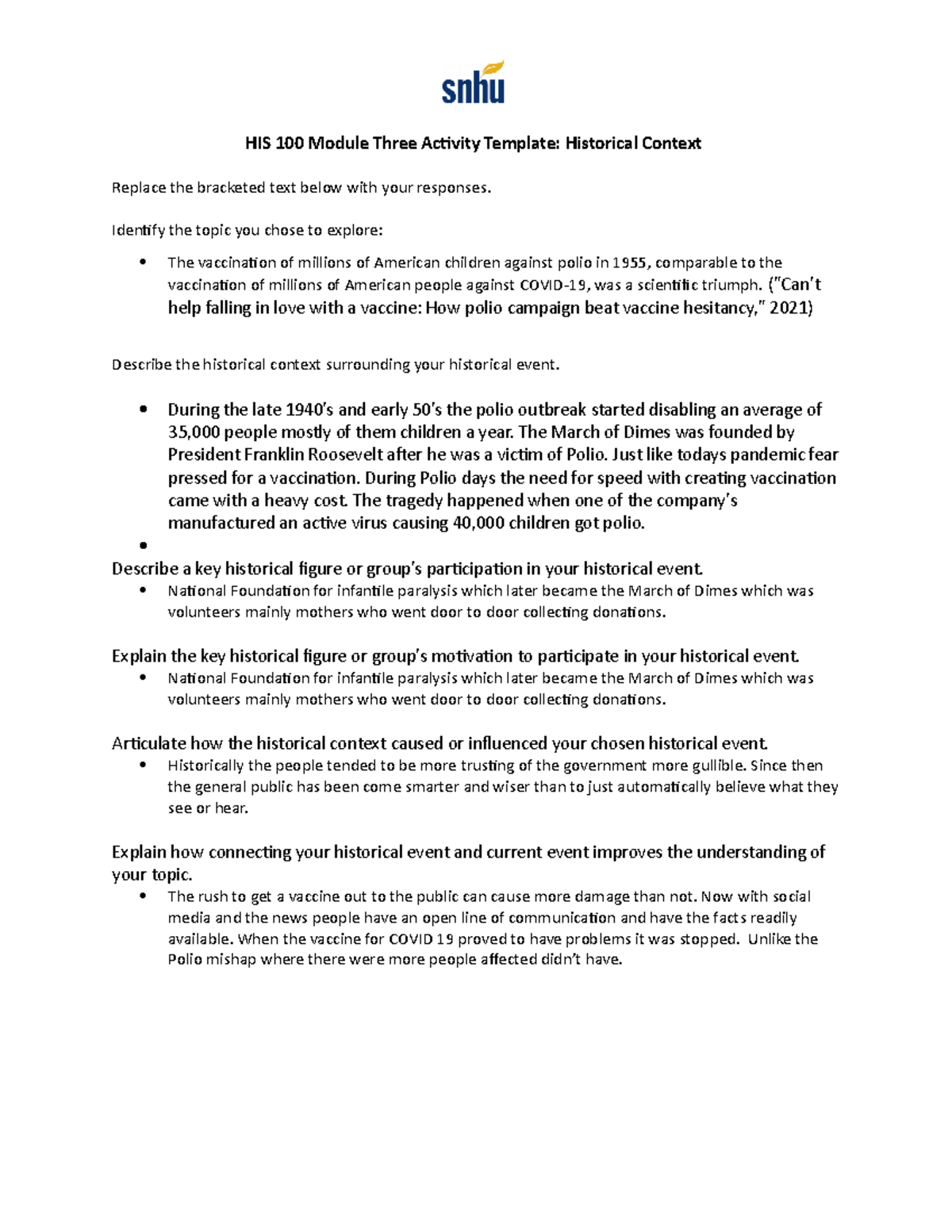 HIS 100 Module Three Activity Context Template - HIS 100 Module Three Activity Template ...