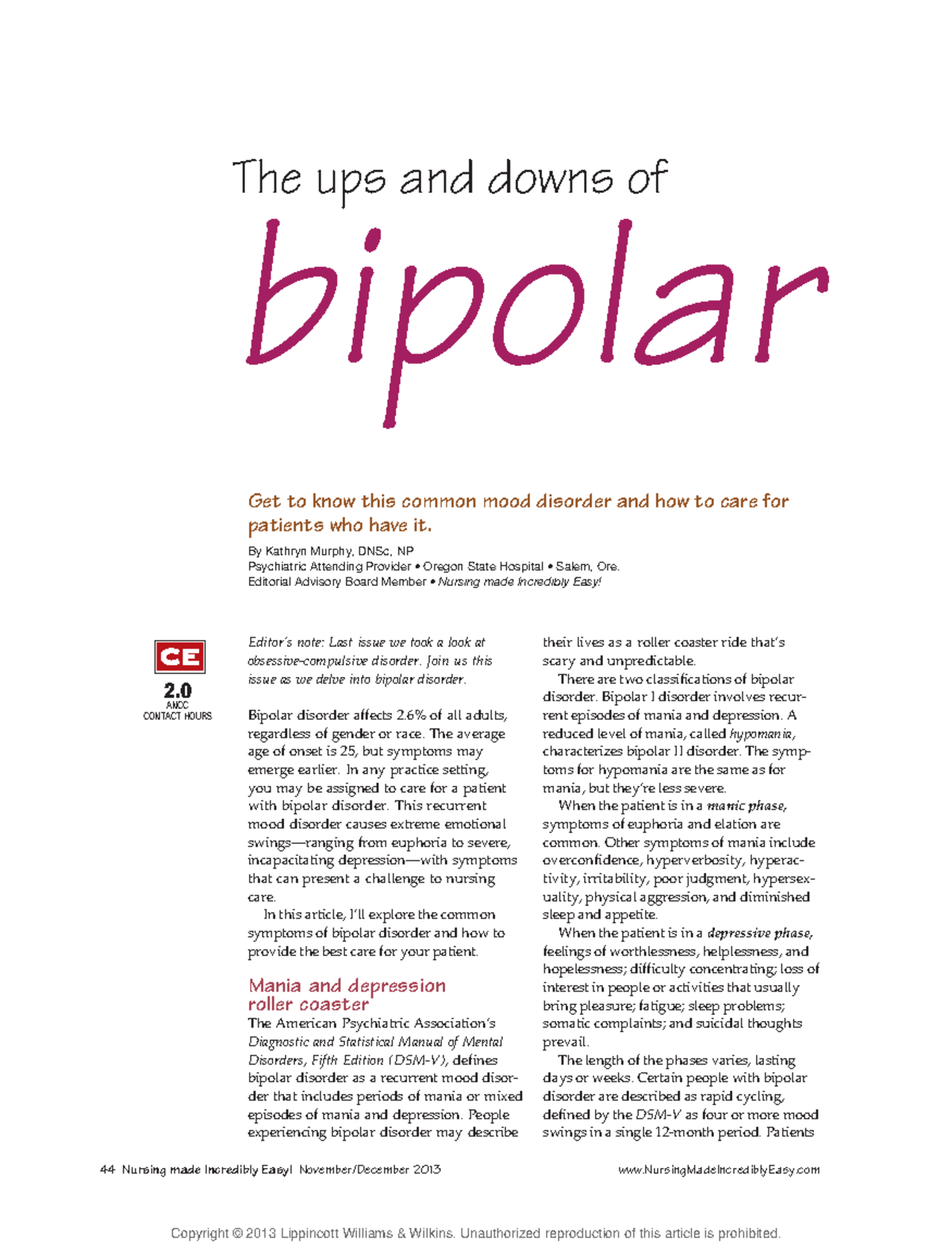 The ups and downs of bipolar disorder - 44 Nursing made Incredibly Easy ...