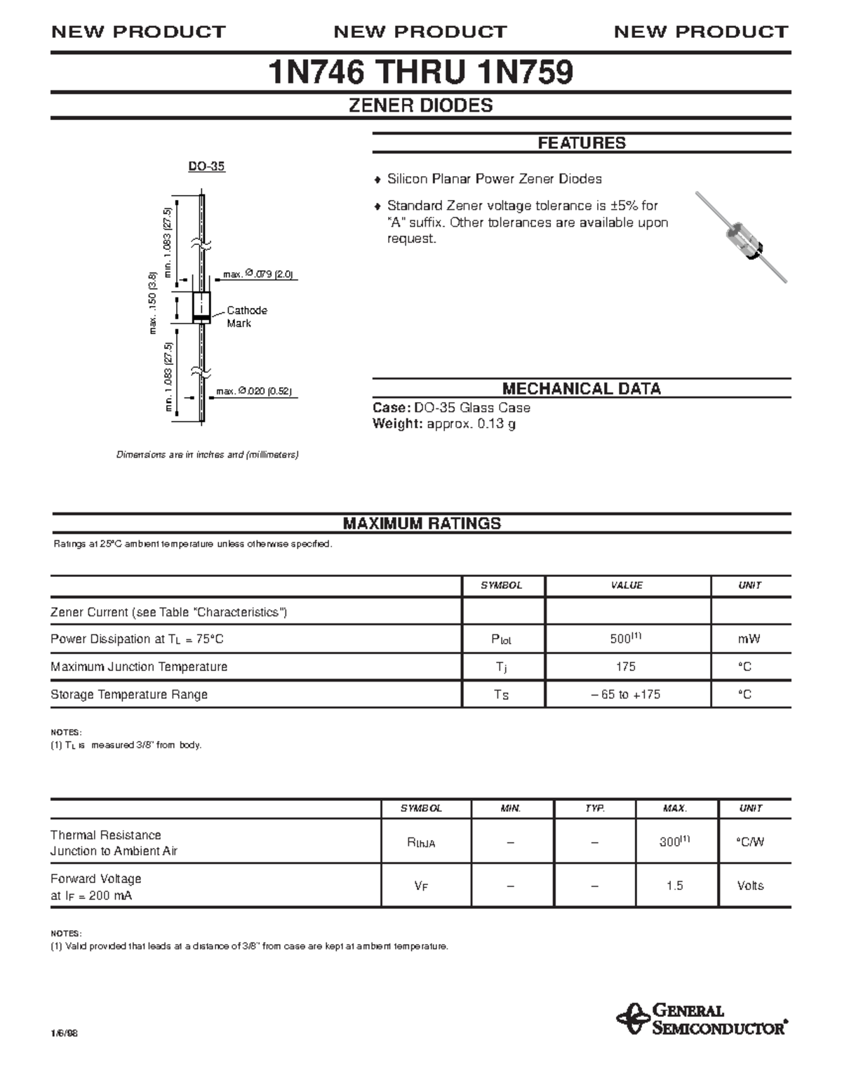 1N751A zener datasheet - SYMBOL VALUE UNIT Zener Current (see Table ...
