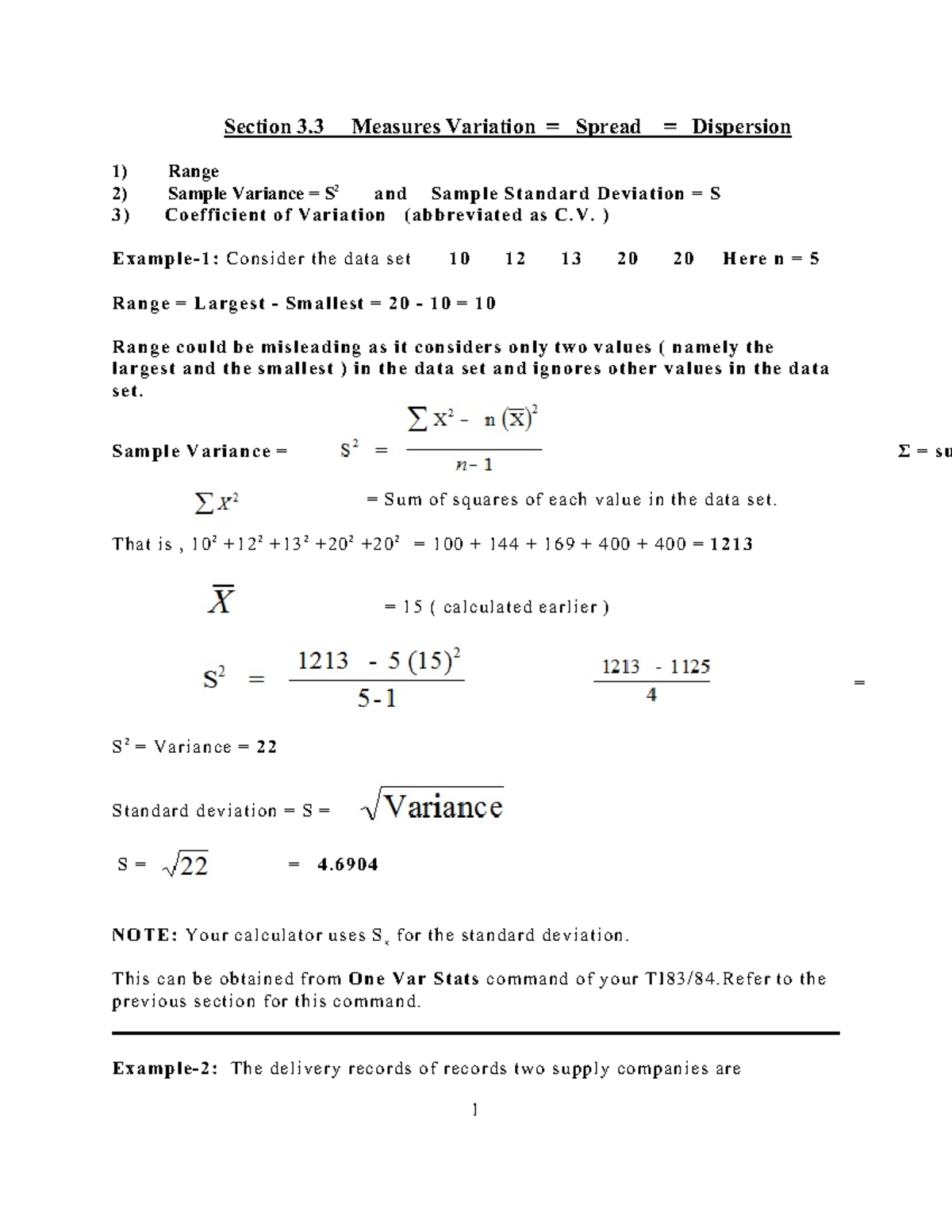 2 Measures of Variation MY Version - Section 3 Measures Variation ...
