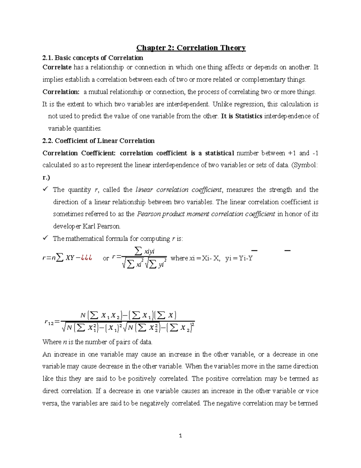 Chapter 2 Correlation Theory - Chapter 2: Correlation Theory 2. Basic concepts of Correlation ...