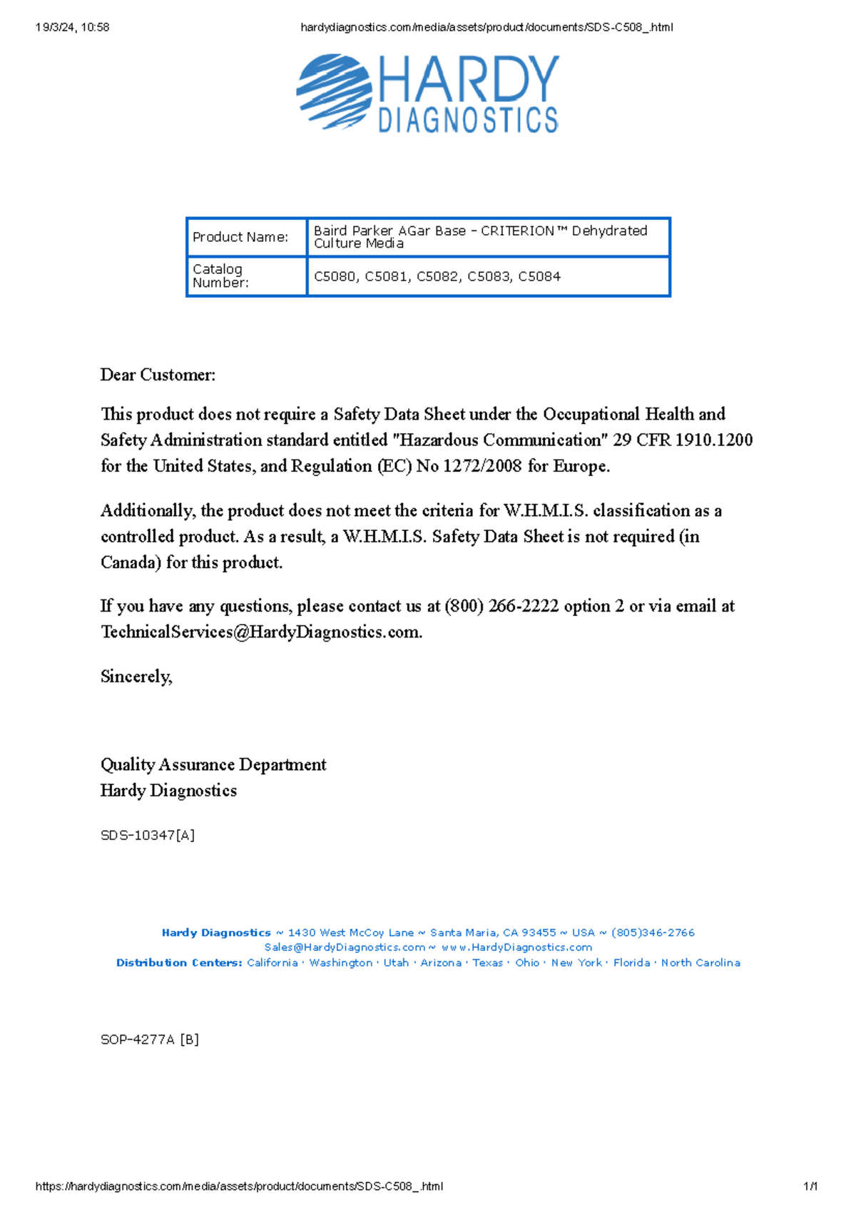 C5081 - 19/3/24, 10:58 hardydiagnostics.com/media/assets/product/documents/SDS-C508_ - Studocu