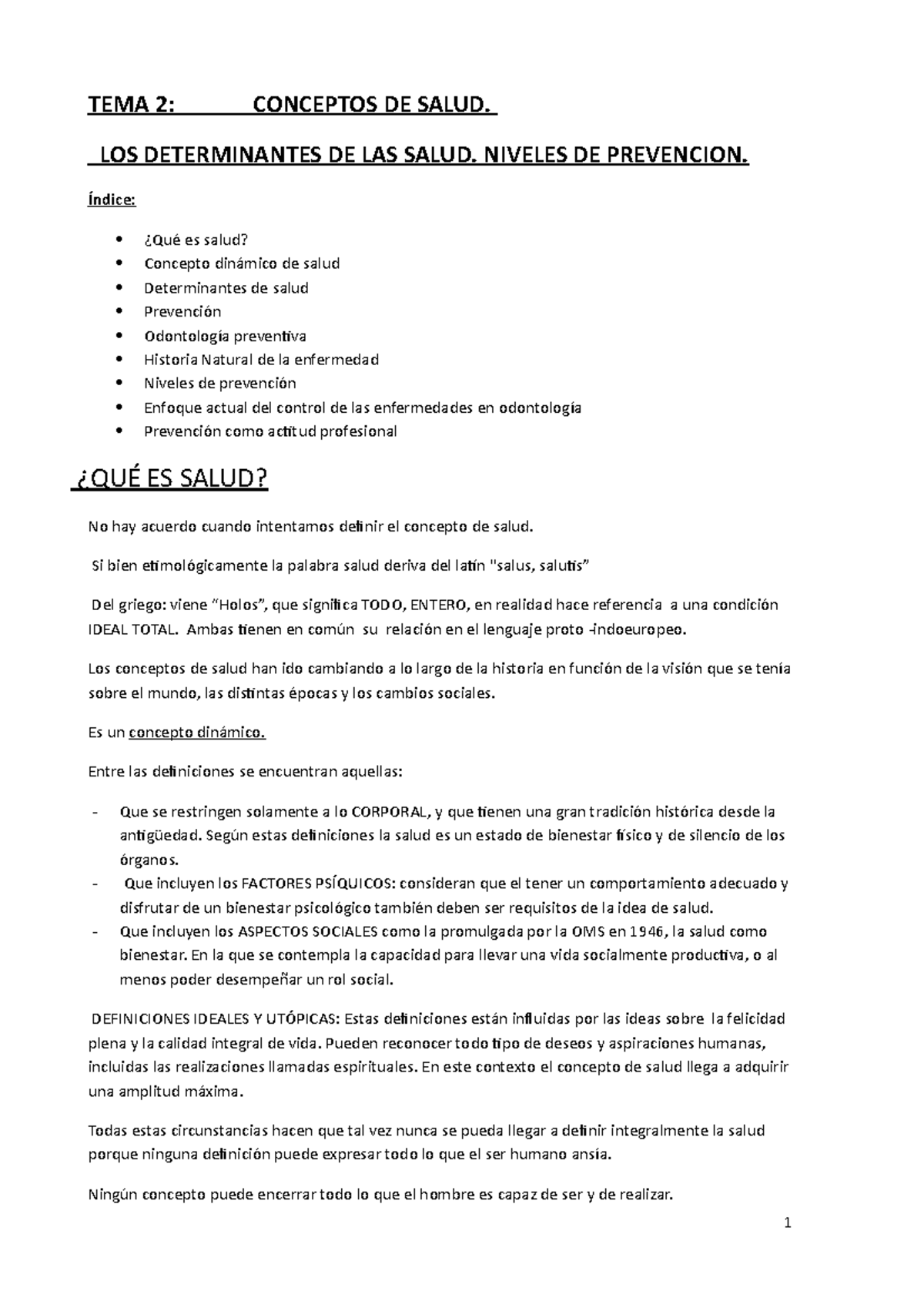 TEMA 2- Salud 20-21 - Apuntes 2 - TEMA 2: CONCEPTOS DE SALUD. LOS ...