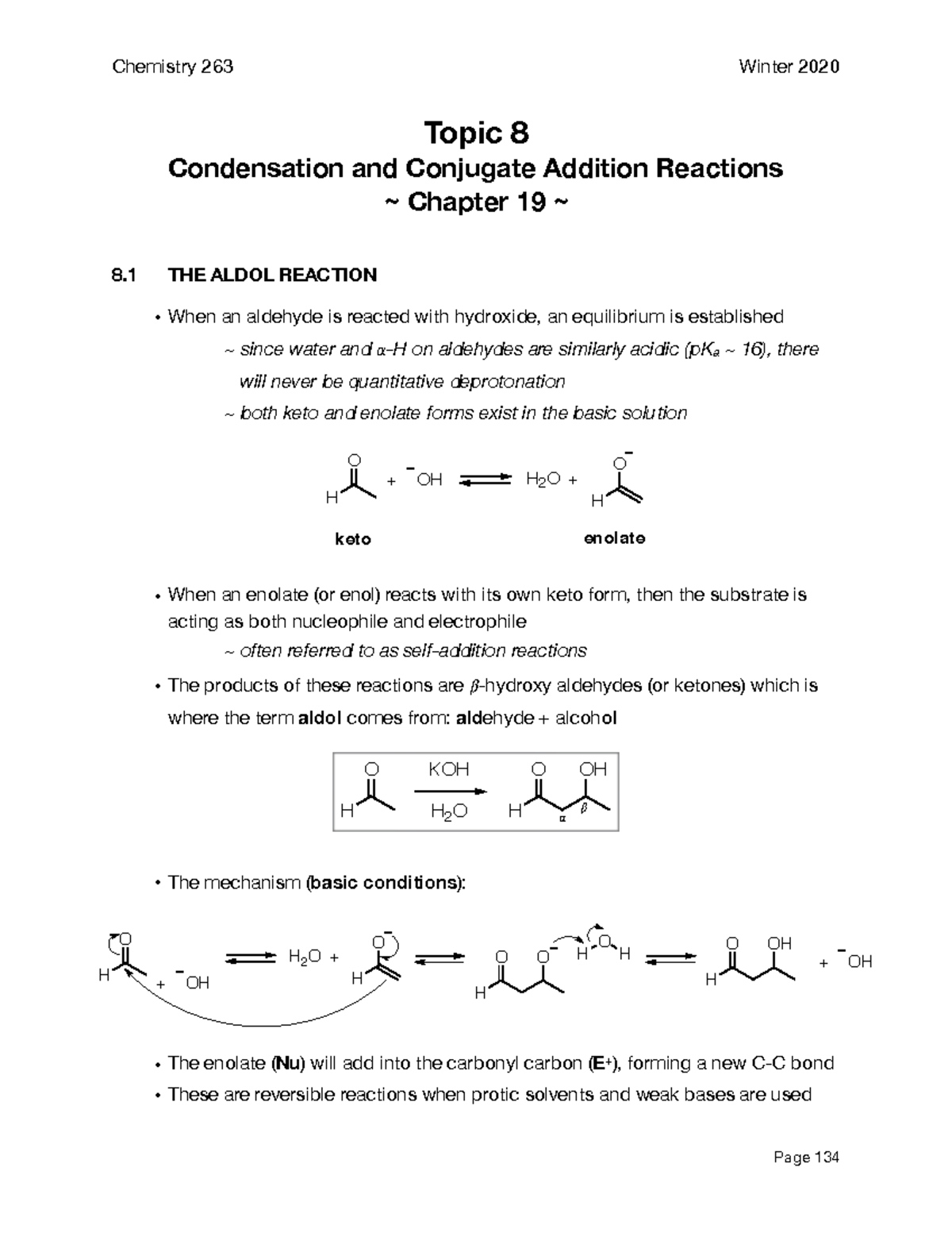 Topic 8 Condens Conj Add Ch263 Wi20 - Topic 8 Condensation and ...