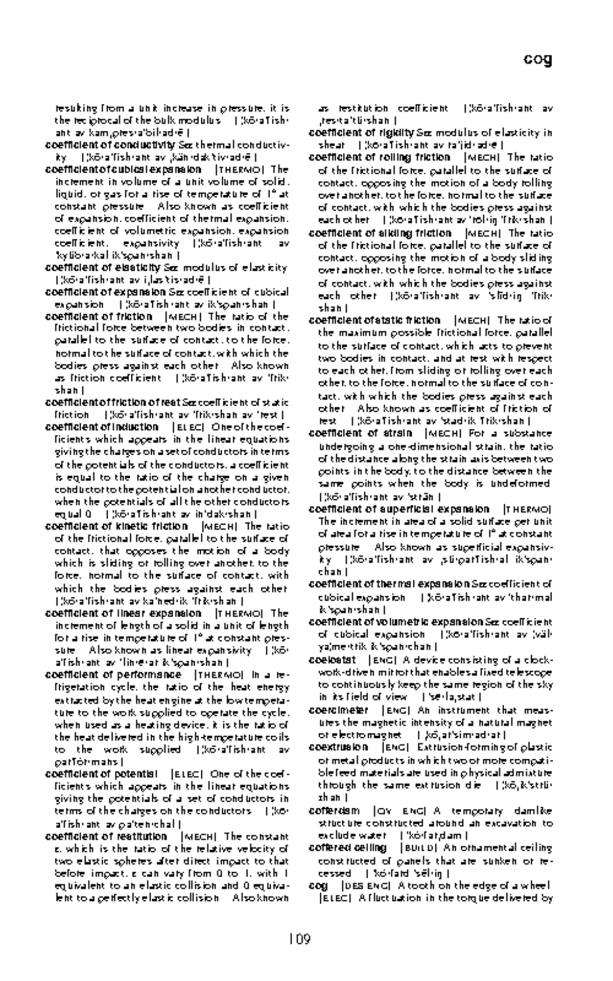 Dictionary of Engineering C5 - cog resulting from a unit increase in ...