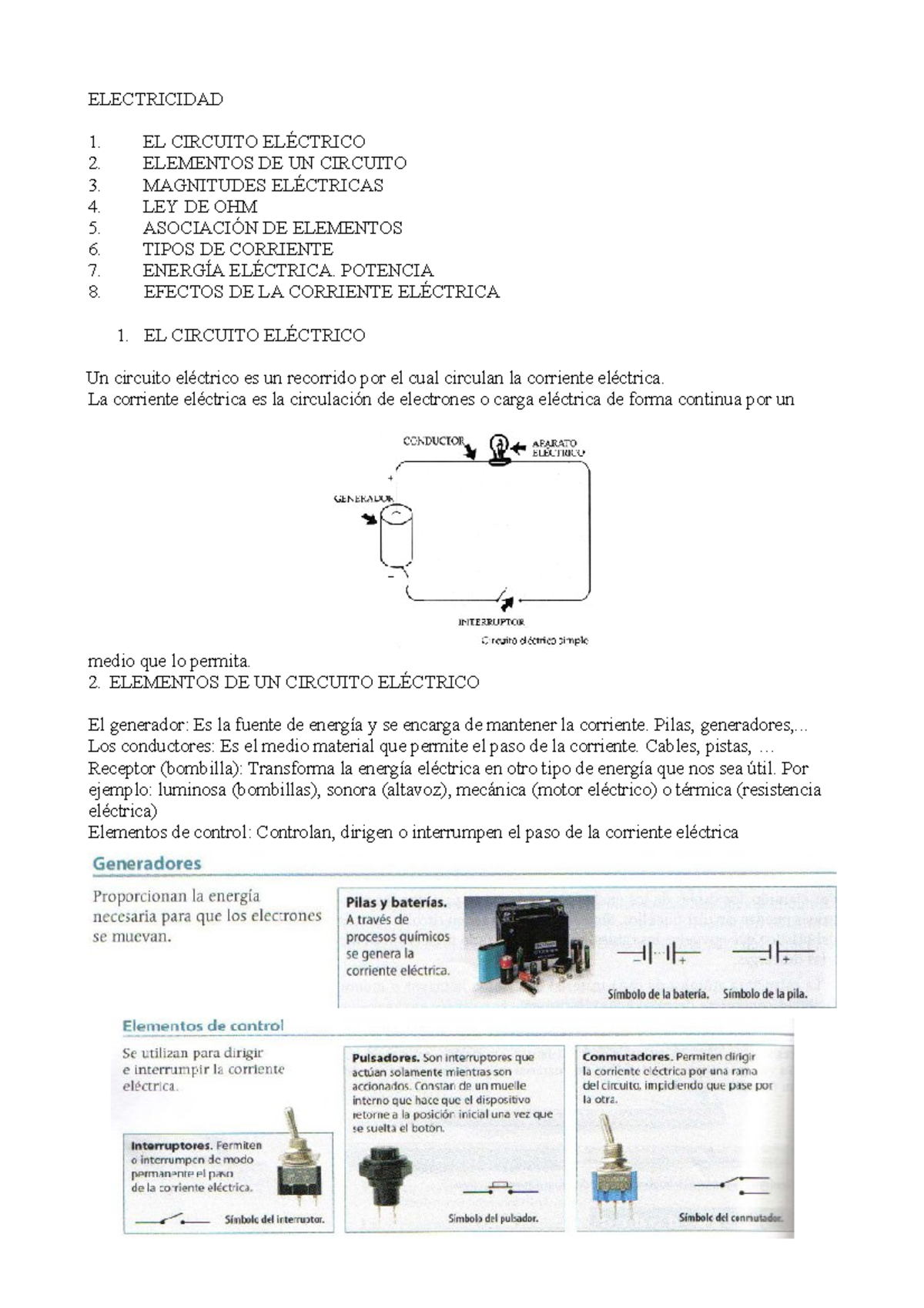 Conceptos de electricidad basicos - ELECTRICIDAD 1. EL CIRCUITO ELÉCTRICO 2. ELEMENTOS DE UN ...