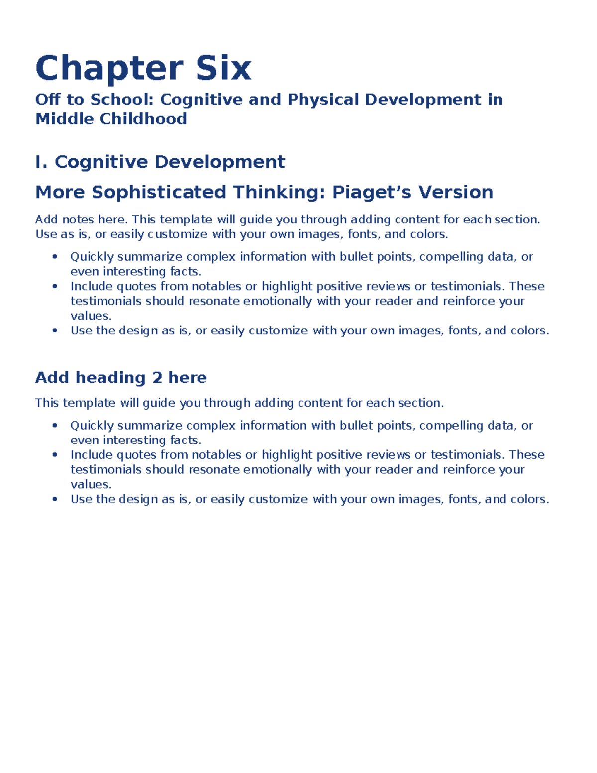Developmental Psychology - Chapter Six Off to School: Cognitive and ...