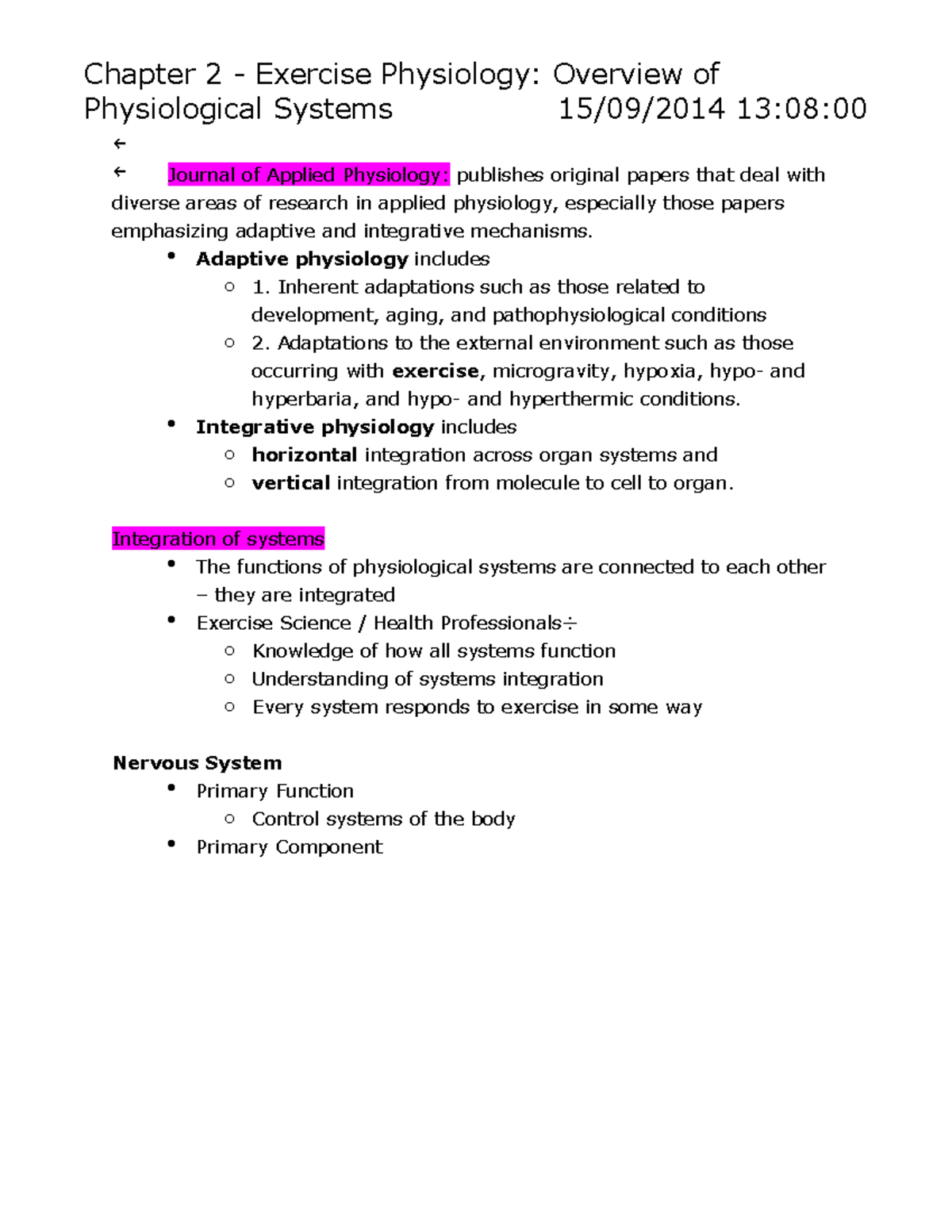 Chapter 2 intro to ex science - Chapter 2 - Exercise Physiology ...
