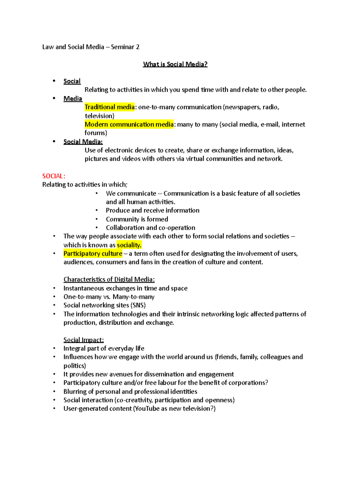 What is Social Media? - Law and Social Media – Seminar 2 What is Social ...