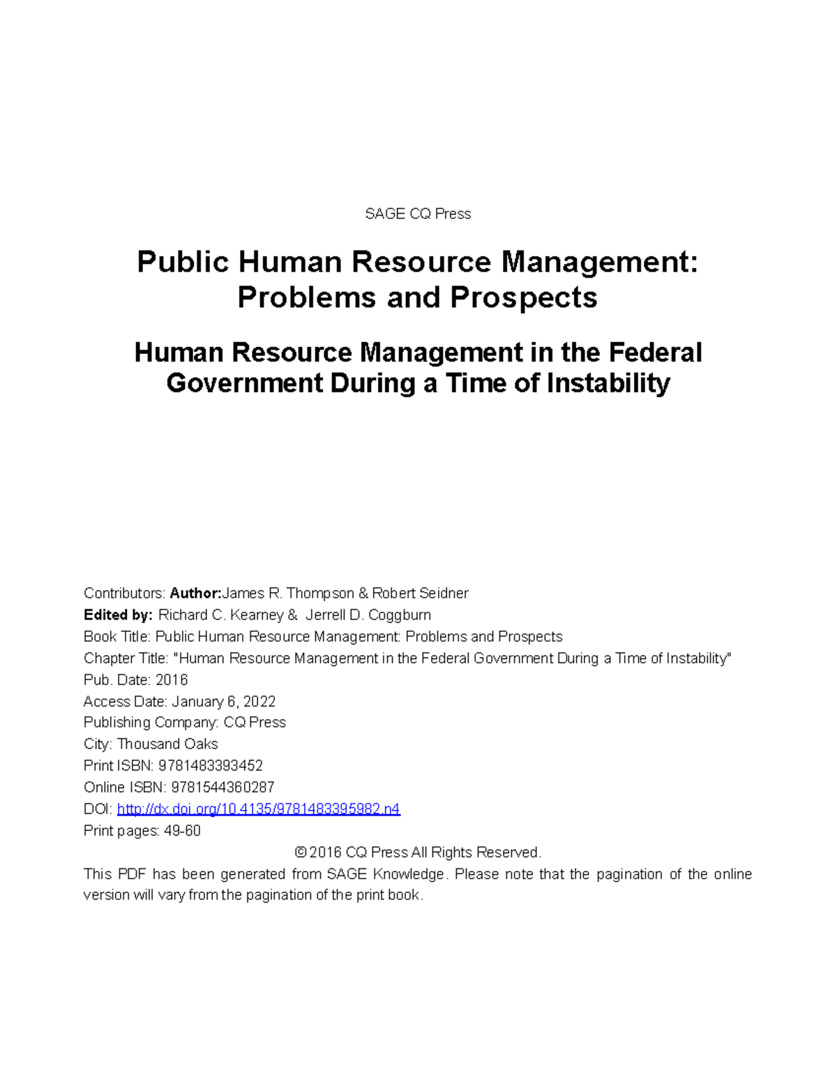 Public human resource management Ch4 - SAGE CQ Press Public Human ...