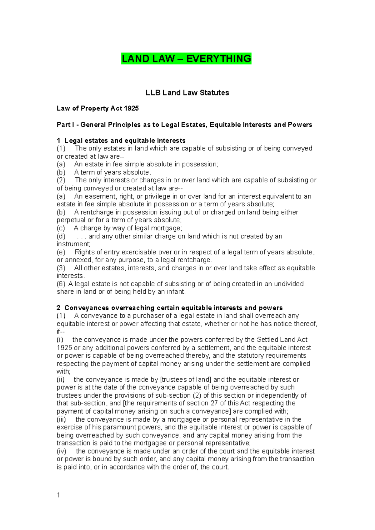 LAND LAW Everything - Lecture notes 5 - LAND LAW – EVERYTHING LLB Land ...