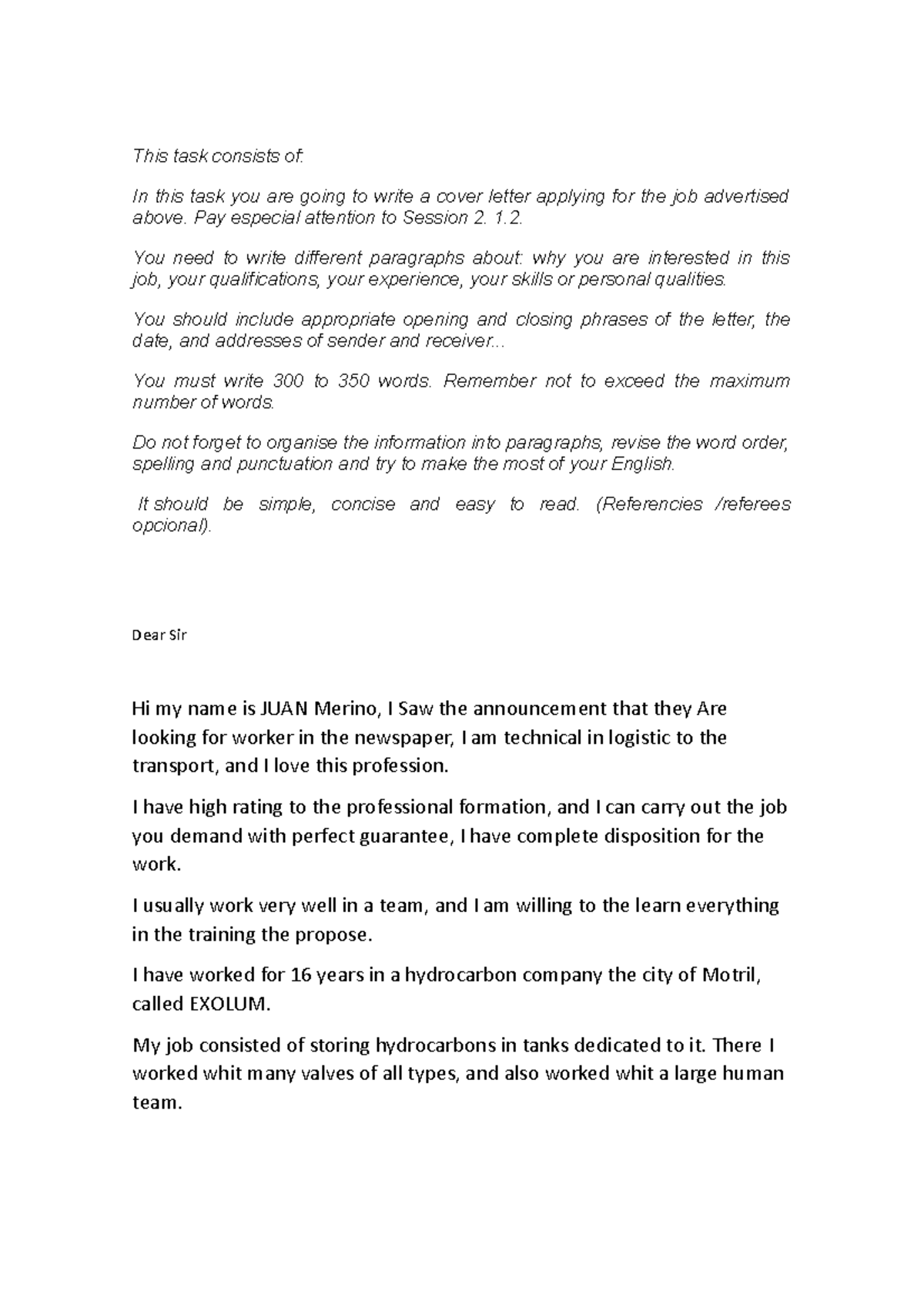 Ingles Writing 1 - This task consists of: In this task you are going to ...