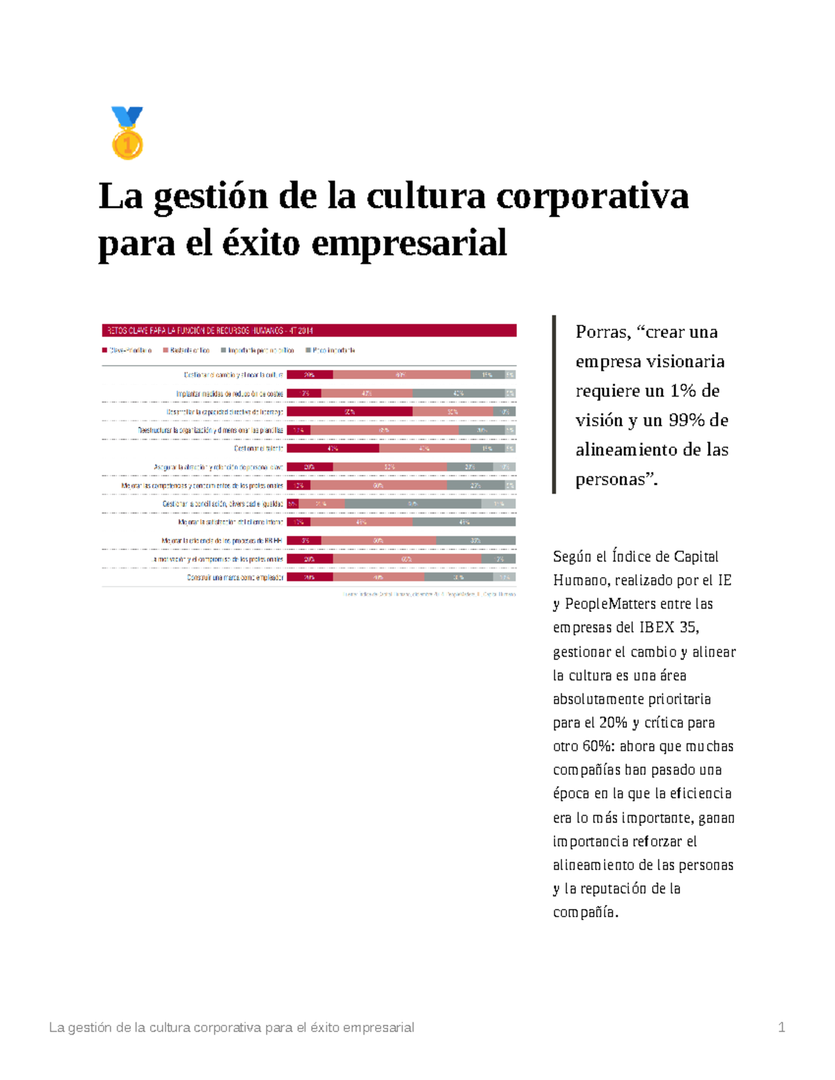 La gestin de la cultura corporativa para el xito empresarial - u La gestión de la cultura - Studocu